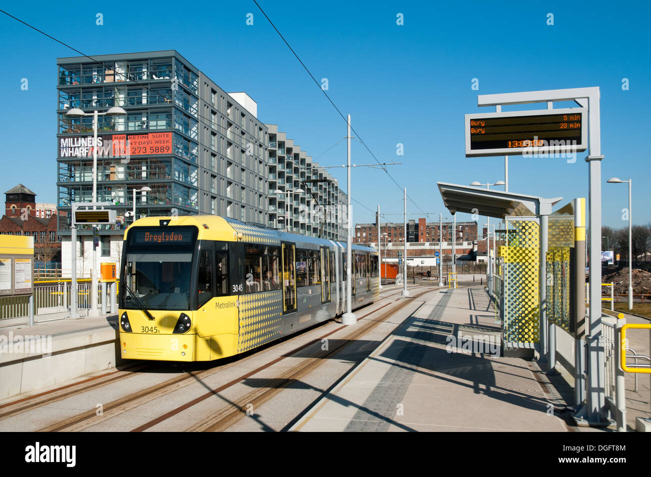 Metrolink tram at the New Islington stop, East Manchester Line, & the ...