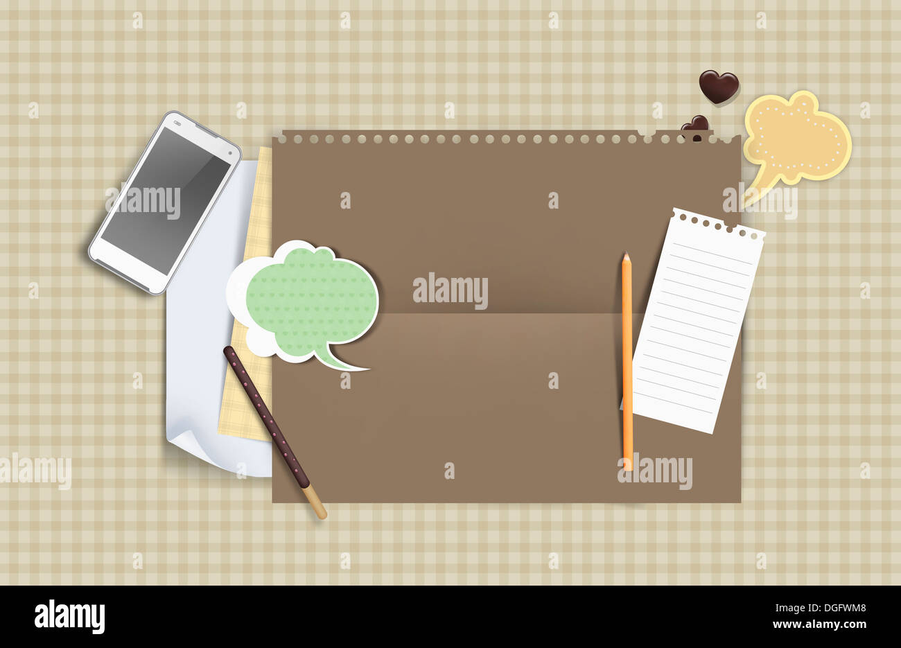 illustration memo template with a mobile phone Stock Photo - Alamy