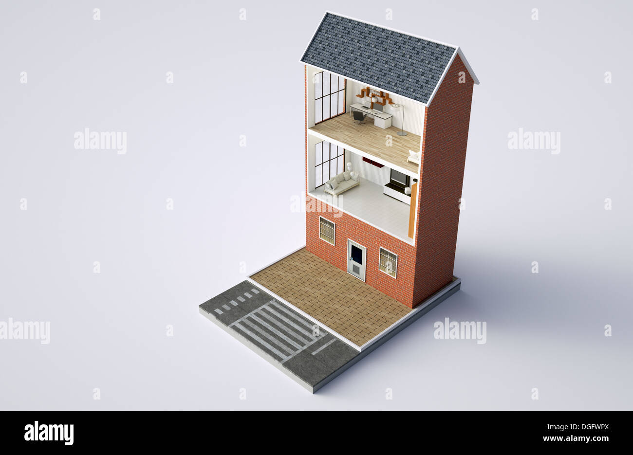 a design of a three layer house with top floors open Stock Photo - Alamy