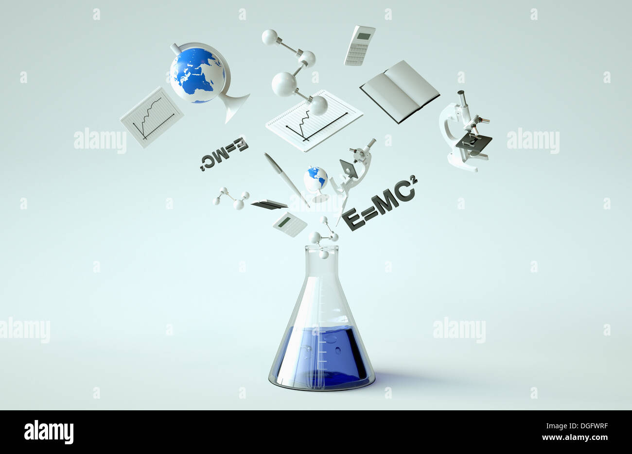 a chemistry bottle under a set of chemistry materials Stock Photo - Alamy