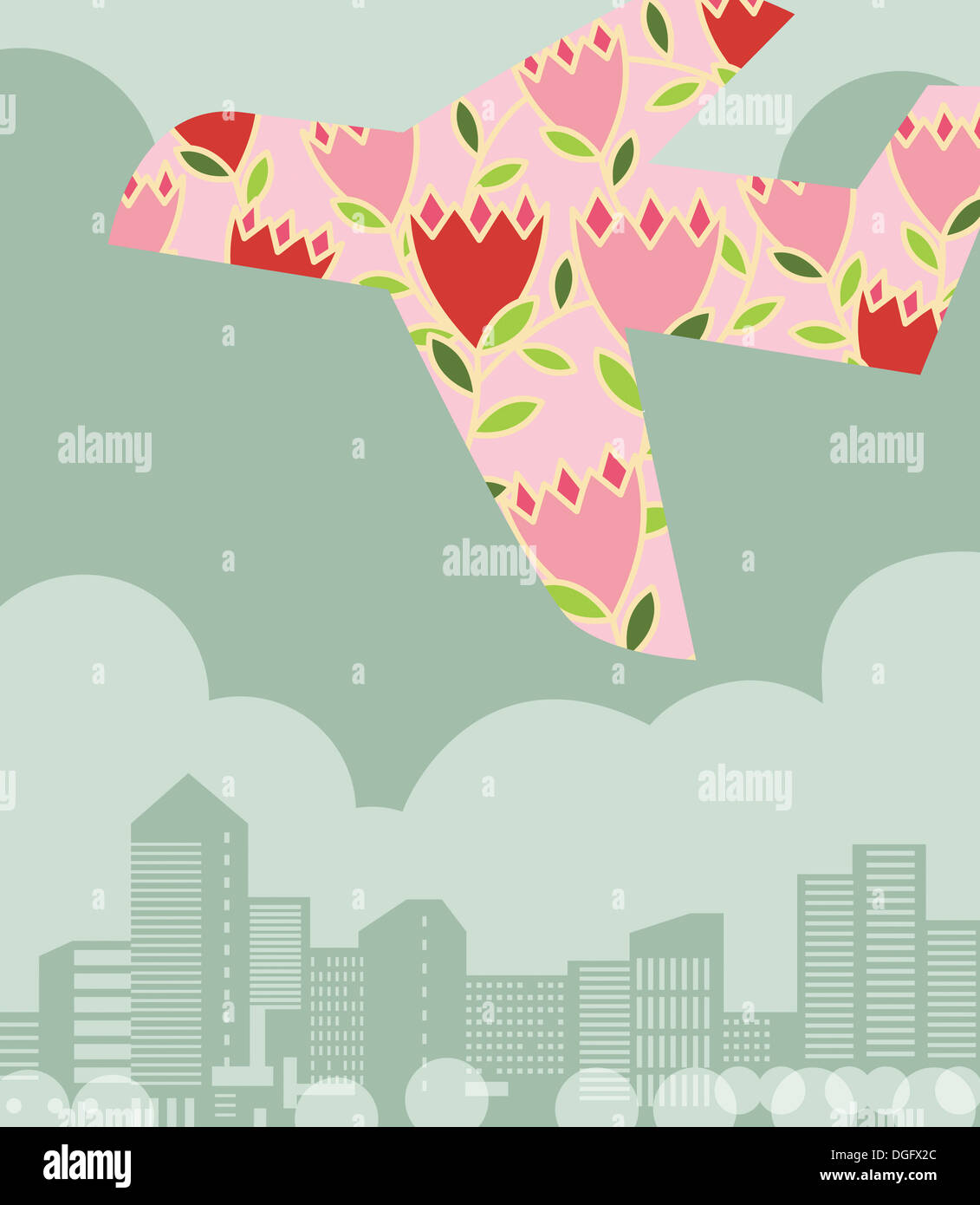 illustration of an airplane filled with flowers Stock Photo - Alamy