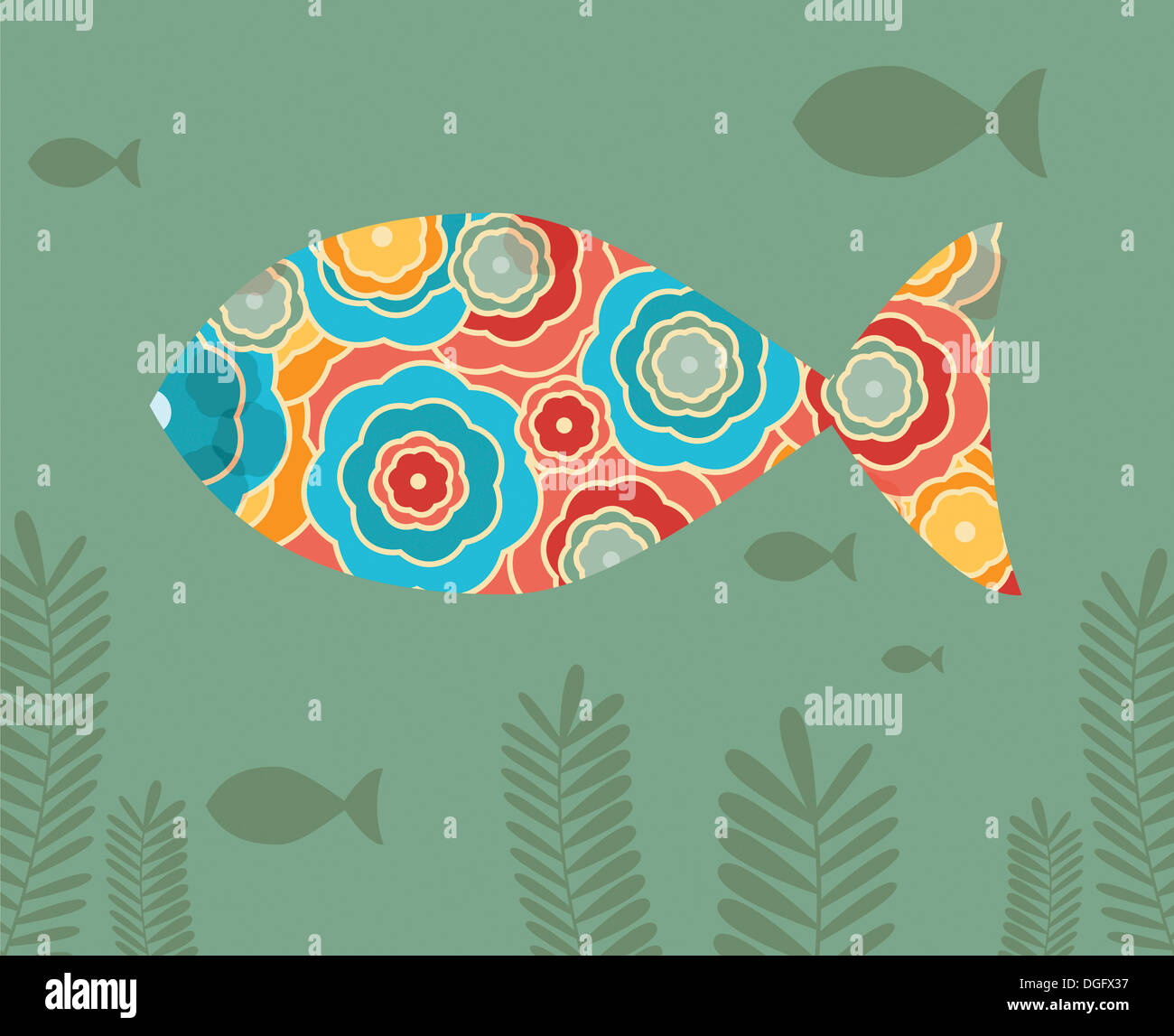illustration of a fish filled with flowers Stock Photo - Alamy