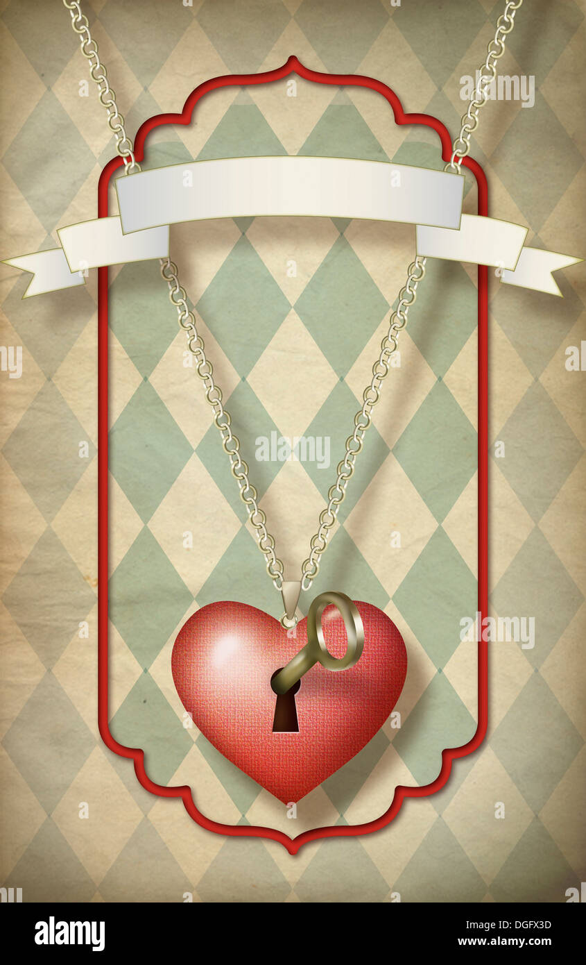 illustration of a heart with a key inside Stock Photo - Alamy