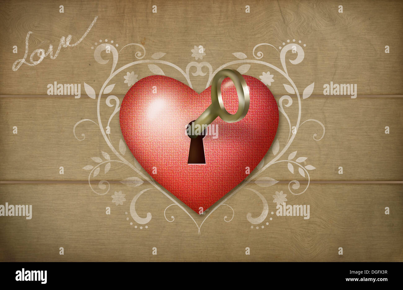 illustration of a heart with a key inside Stock Photo - Alamy