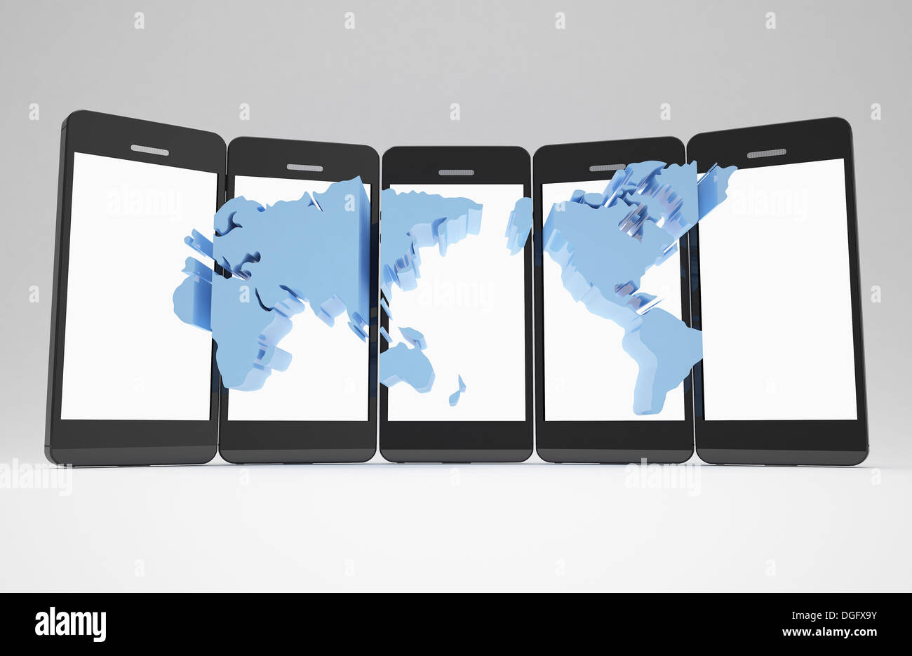 several smart phones with the world map on them Stock Photo - Alamy