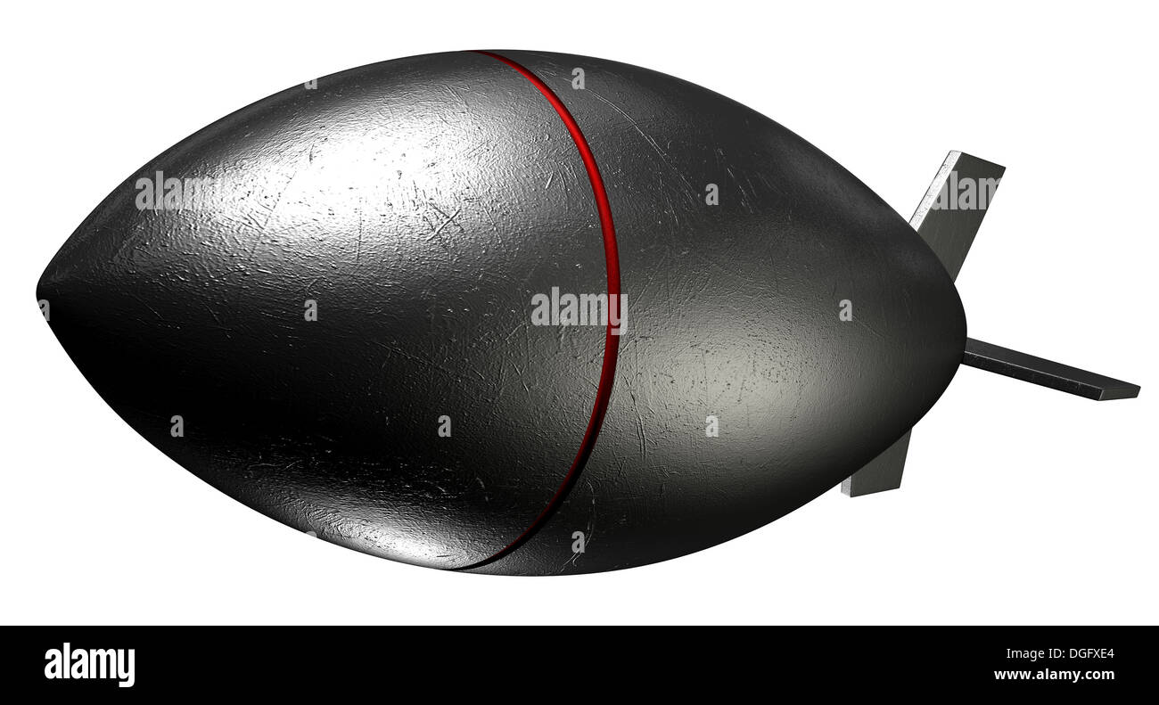 A perspective view of an old style metal bomb on an isolated background ...