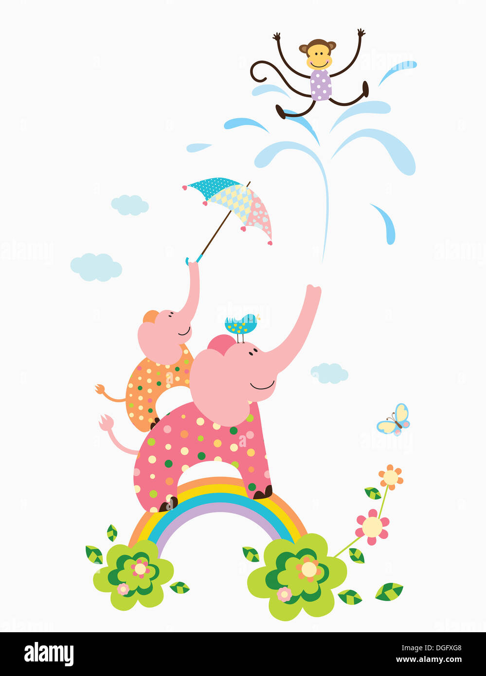 illustration of elephants on a rainbow Stock Photo - Alamy