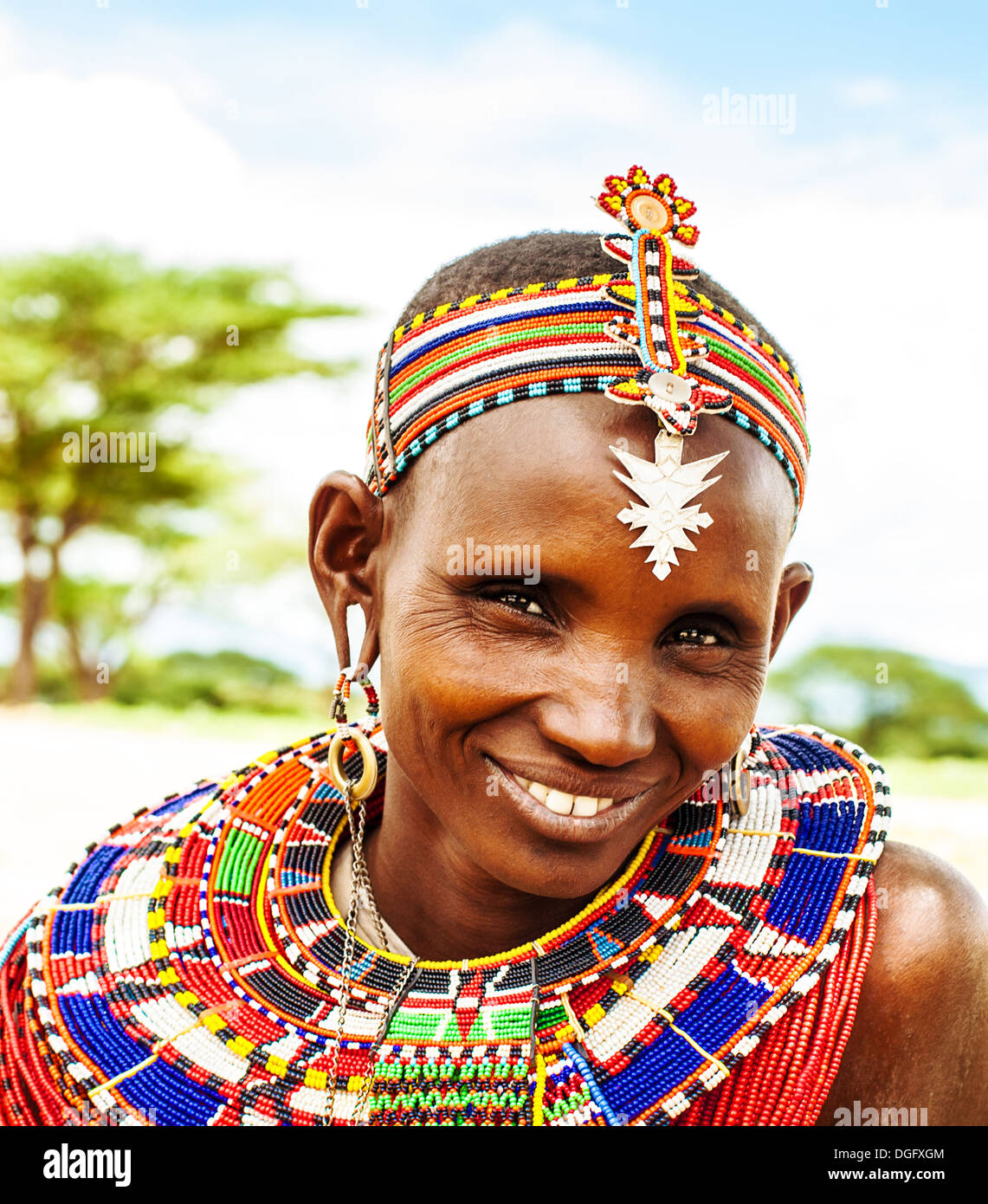 AFRICA,KENYA, SAMBURU,NOVEMBER 8: Portrait of Samburu woman wearing ...