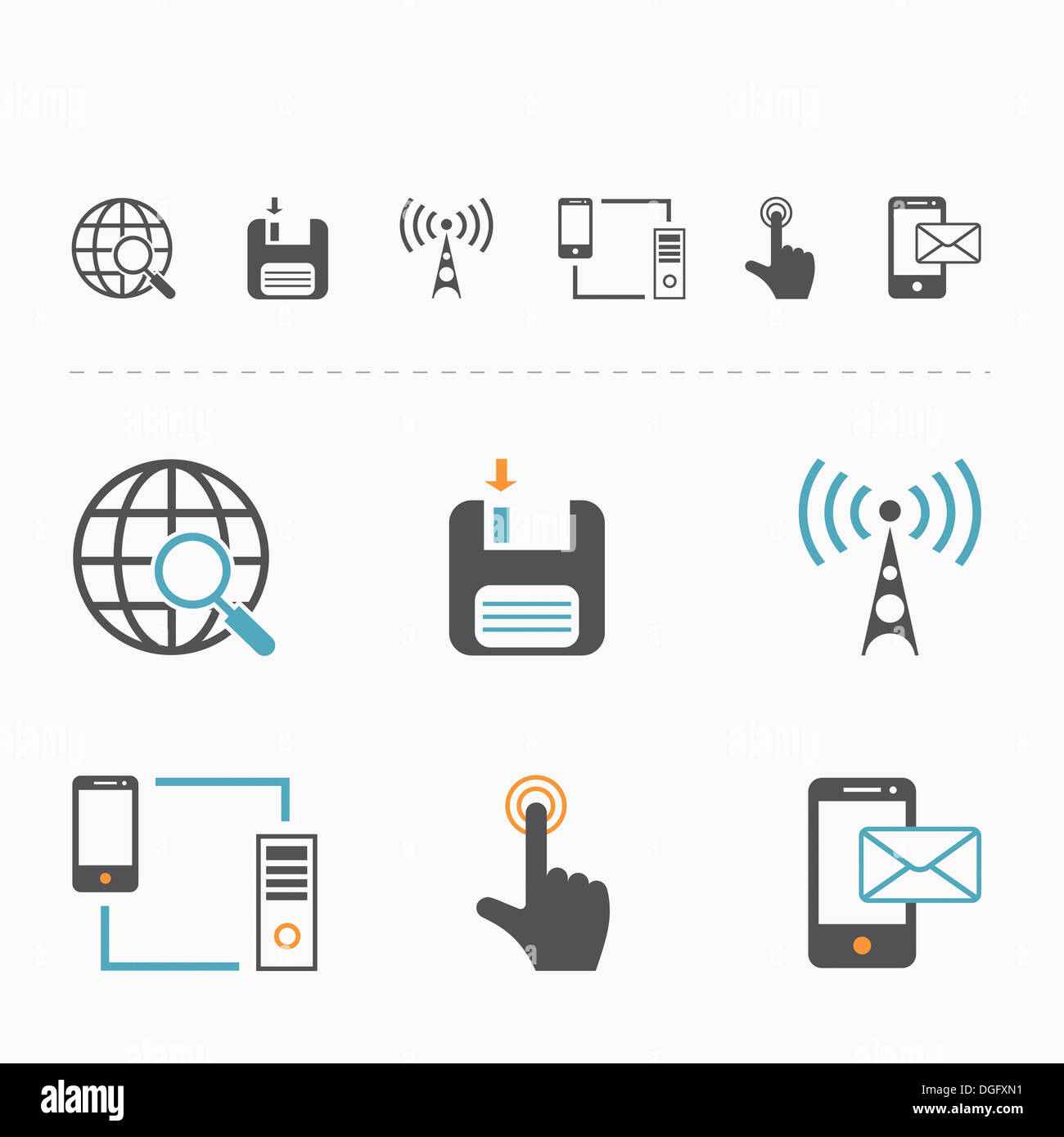 illustration of icons related to saving and searching Stock Photo - Alamy