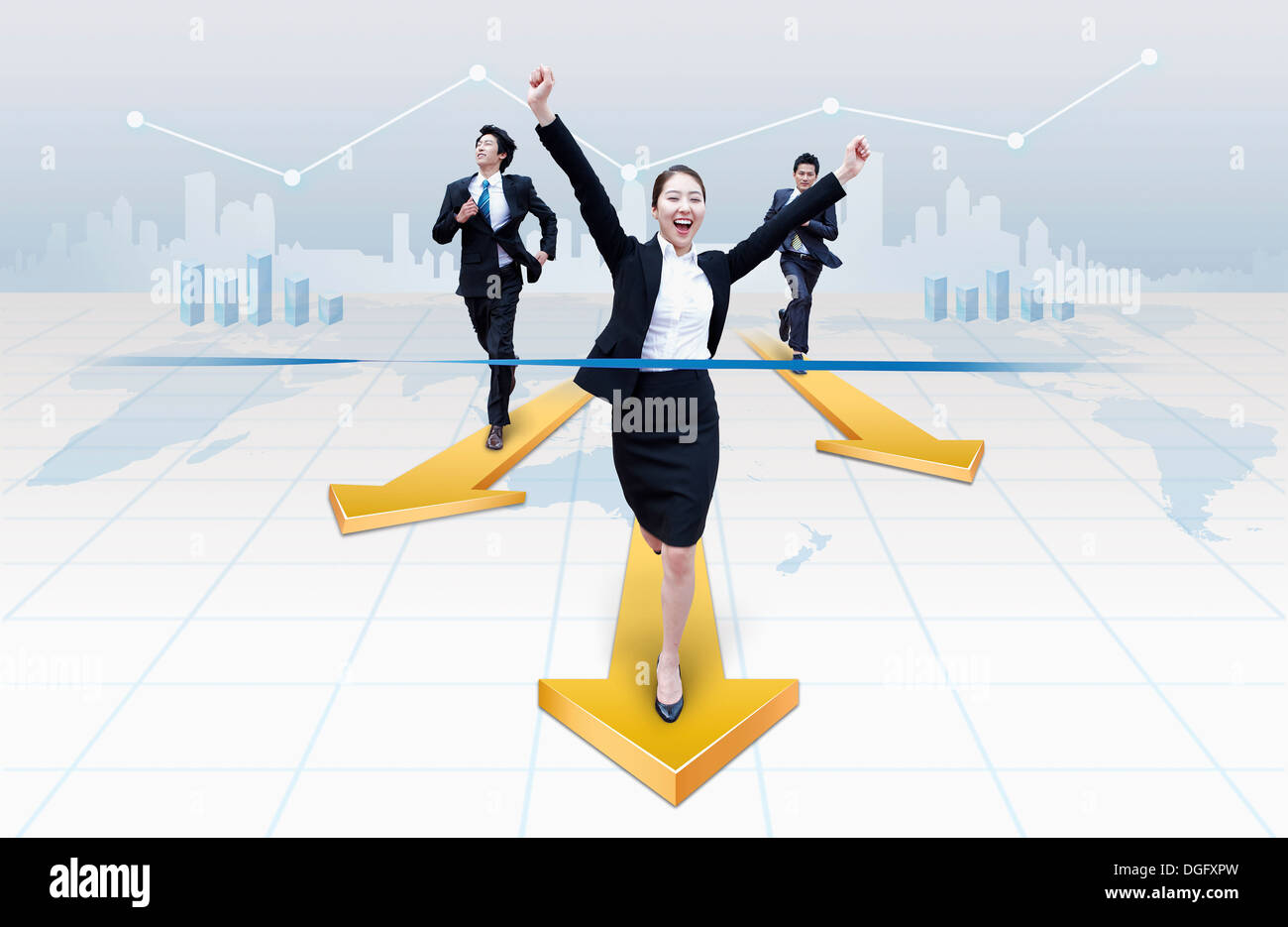 business woman entering finish line Stock Photo - Alamy