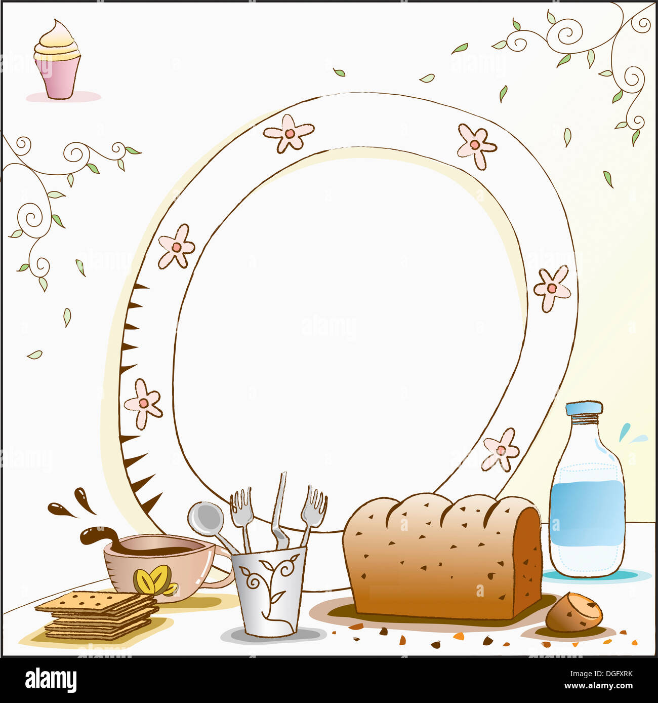illustration of items related to breakfast Stock Photo - Alamy