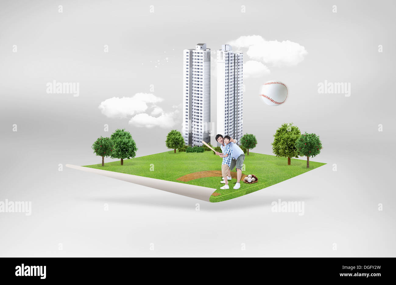 illustration of a square land with buildings Stock Photo - Alamy