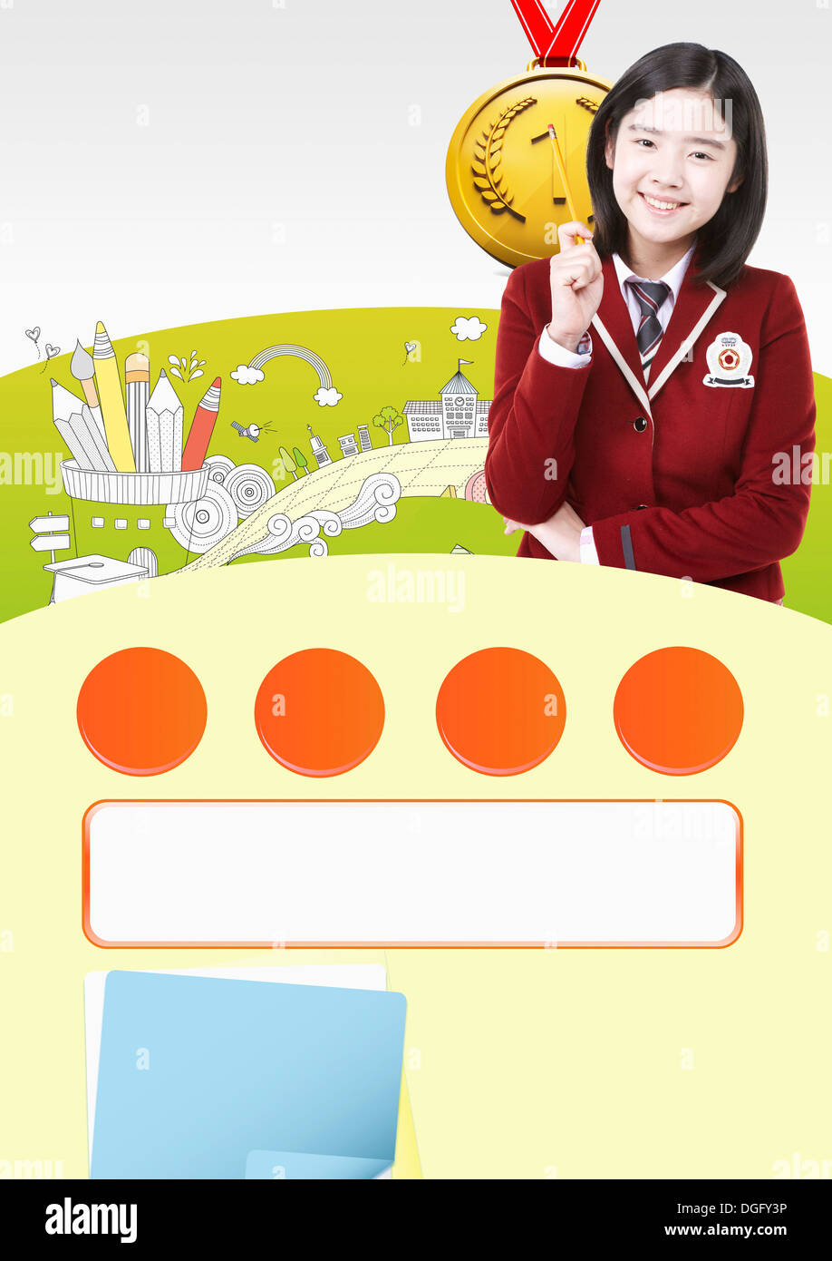 education booklet template featuring a school girl Stock Photo - Alamy
