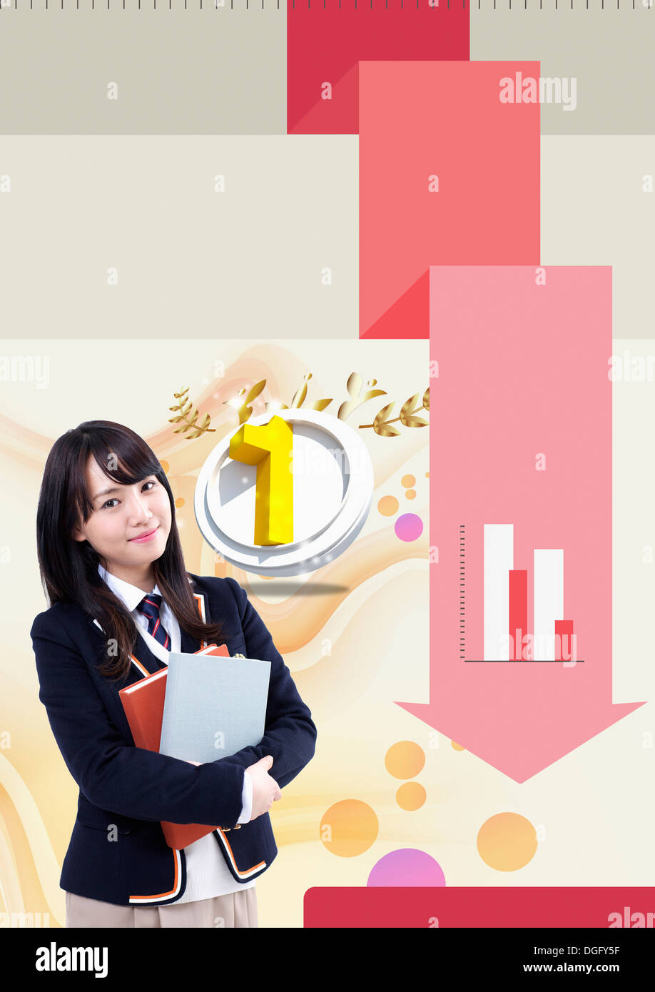 education booklet template featuring a school girl holding books Stock ...