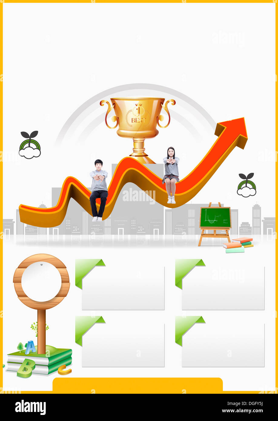 education booklet template featuring school students sitting on arrow ...