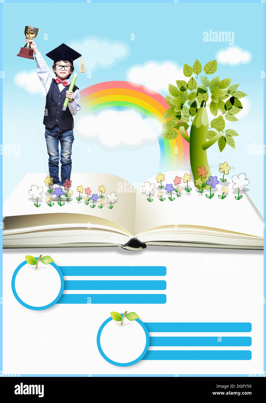 education booklet template featuring a boy wearing graduation hat Stock ...