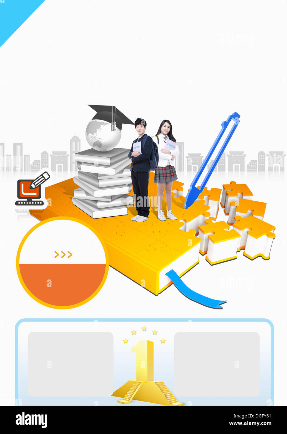 education booklet template featuring students standing next to pile of ...