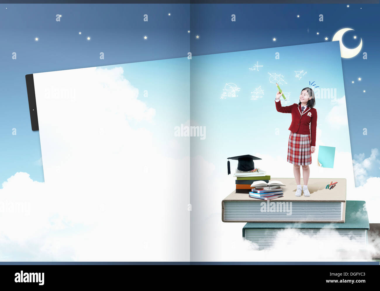 education booklet template featuring a school girl studying Stock Photo ...