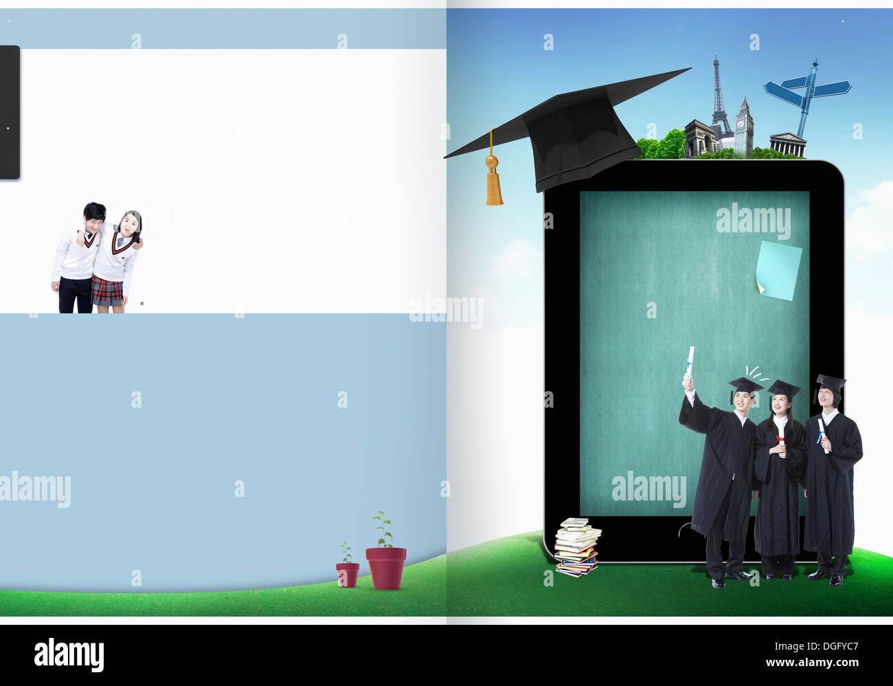 education booklet template featuring students graduating Stock Photo ...