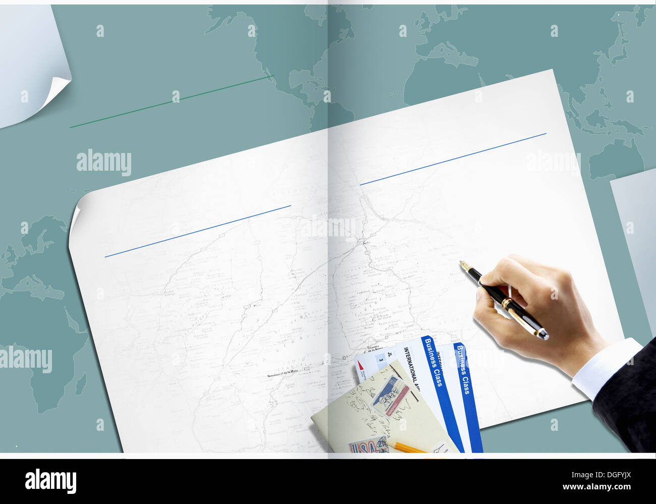 travel booklet template featuring a hand drawing on a map Stock Photo ...