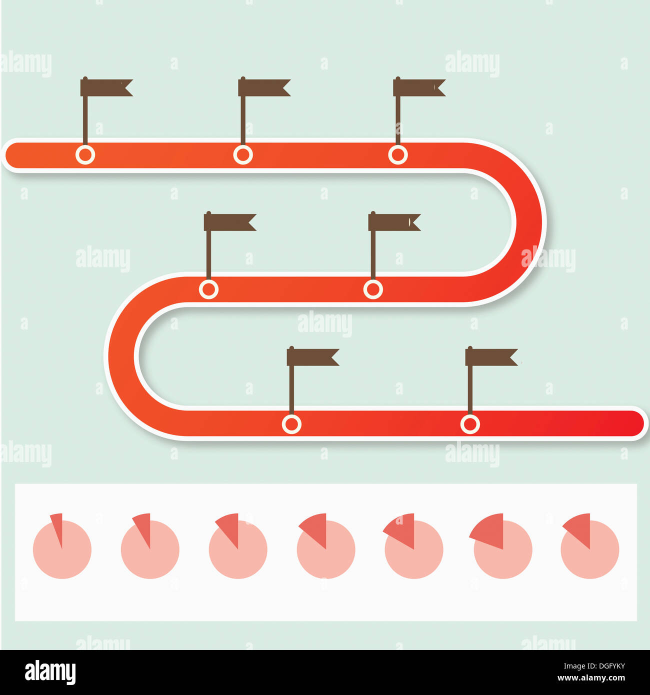 illustration of a line with flags on top of pie charts Stock Photo - Alamy