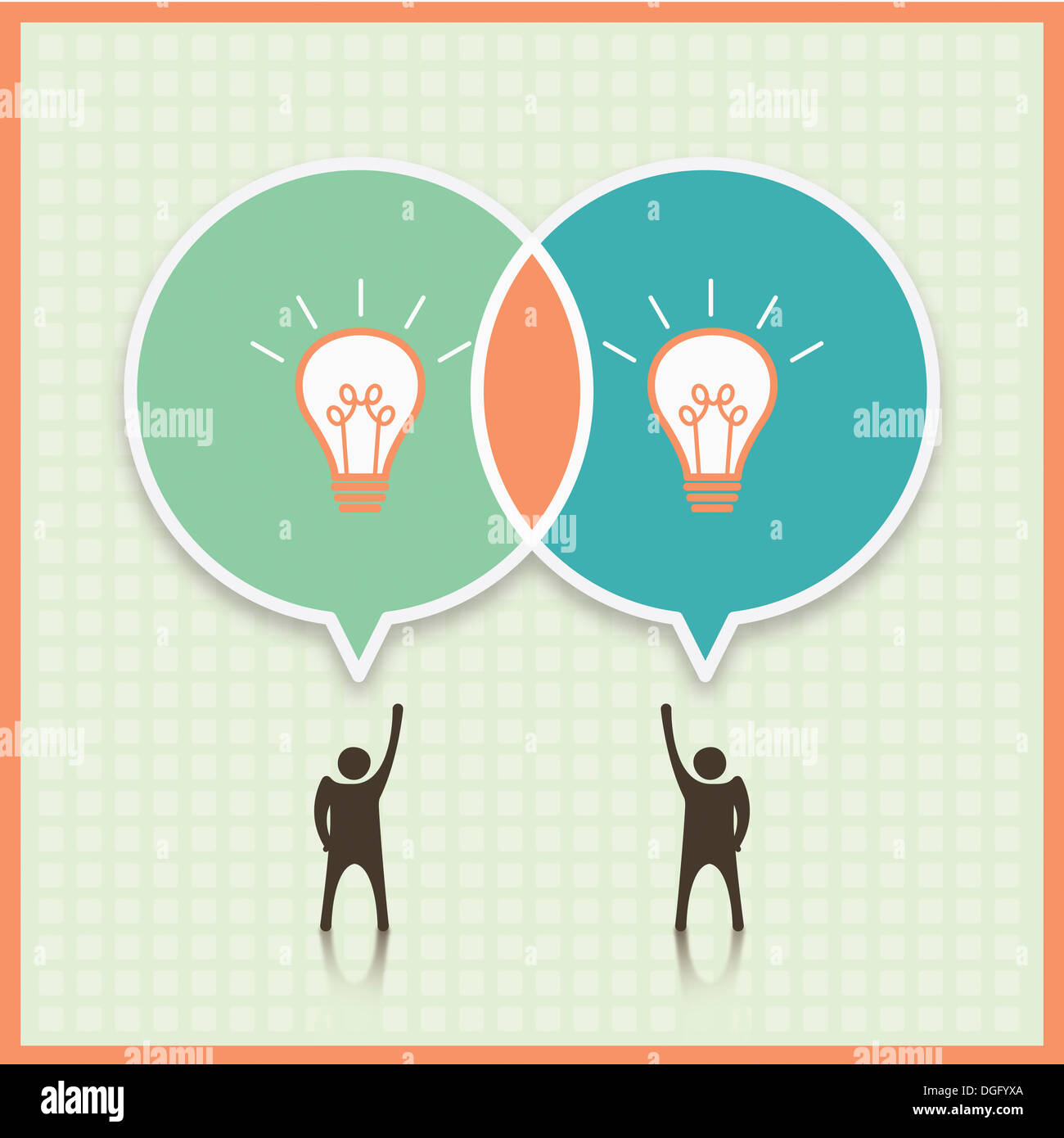 illustration of two person with light bulbs in a speech bubble Stock Photo - Alamy