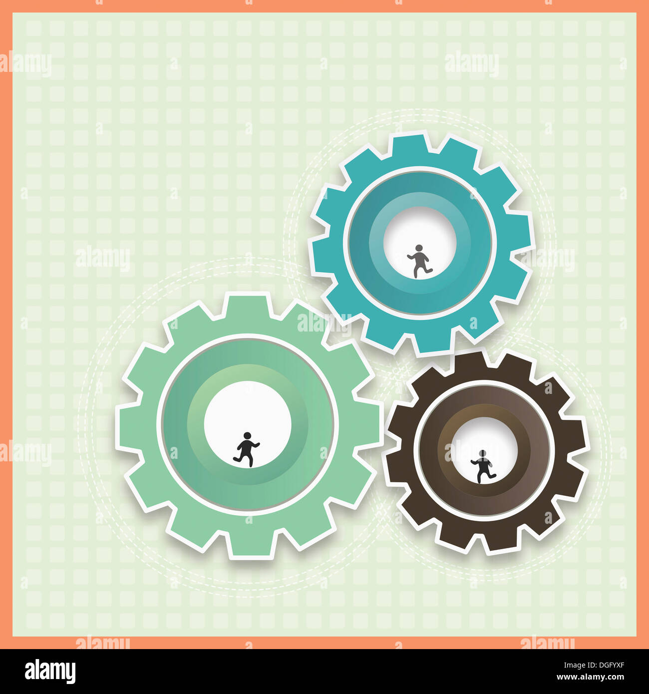illustration of several gears and people inside of them Stock Photo - Alamy