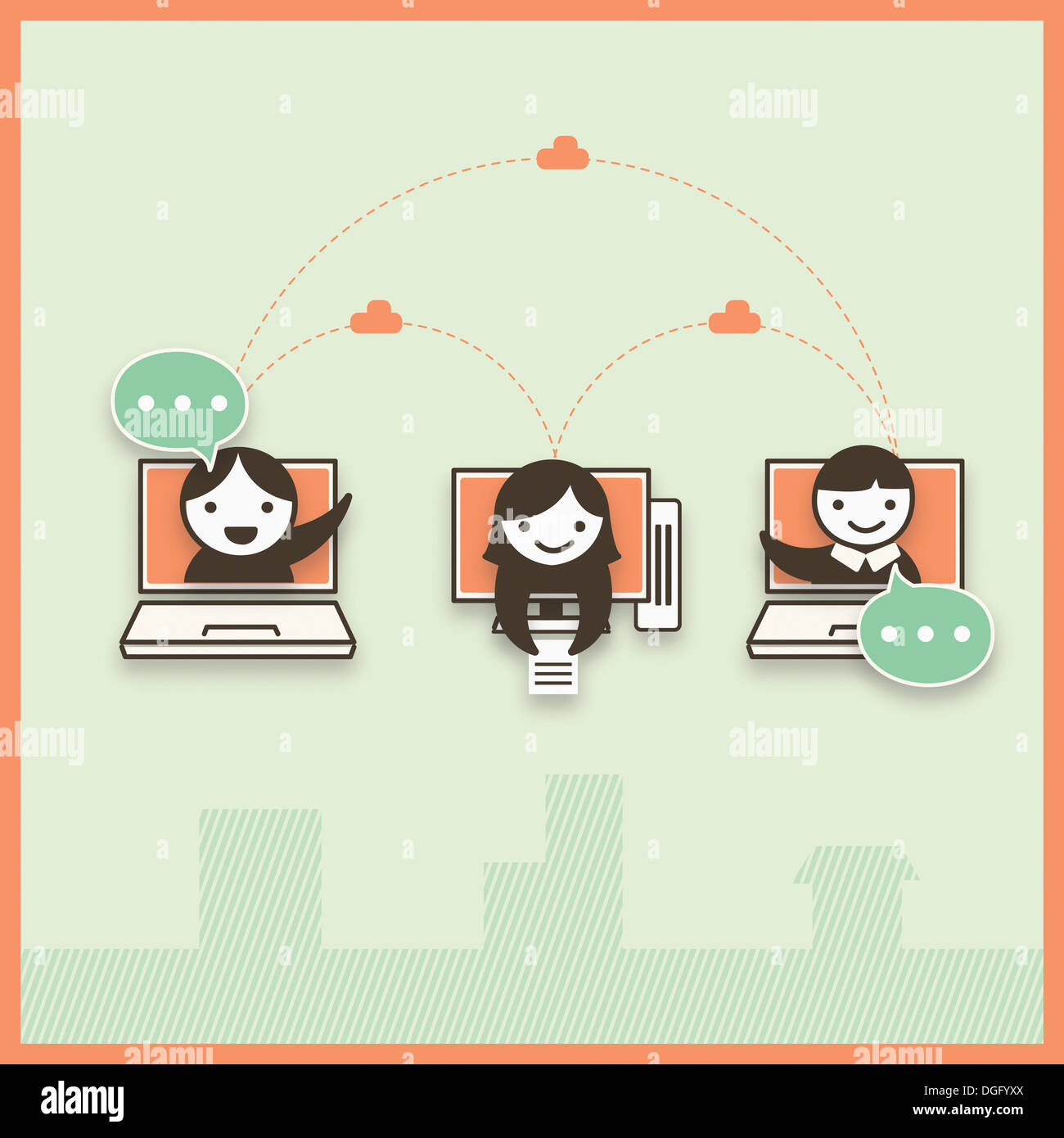 illustration of persons in laptops talking to each other Stock Photo ...