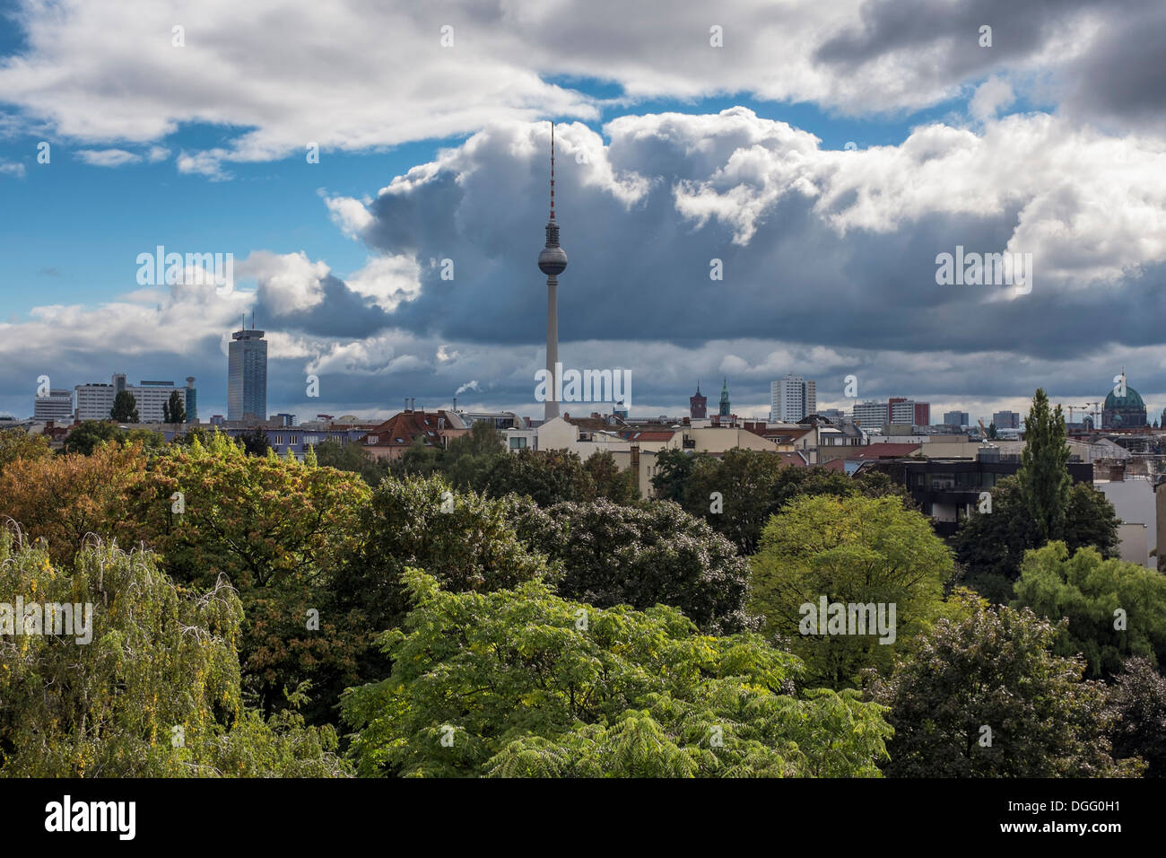 View of Berlin skyline - buildings TV tower (fernsehturm) and cloudy ...