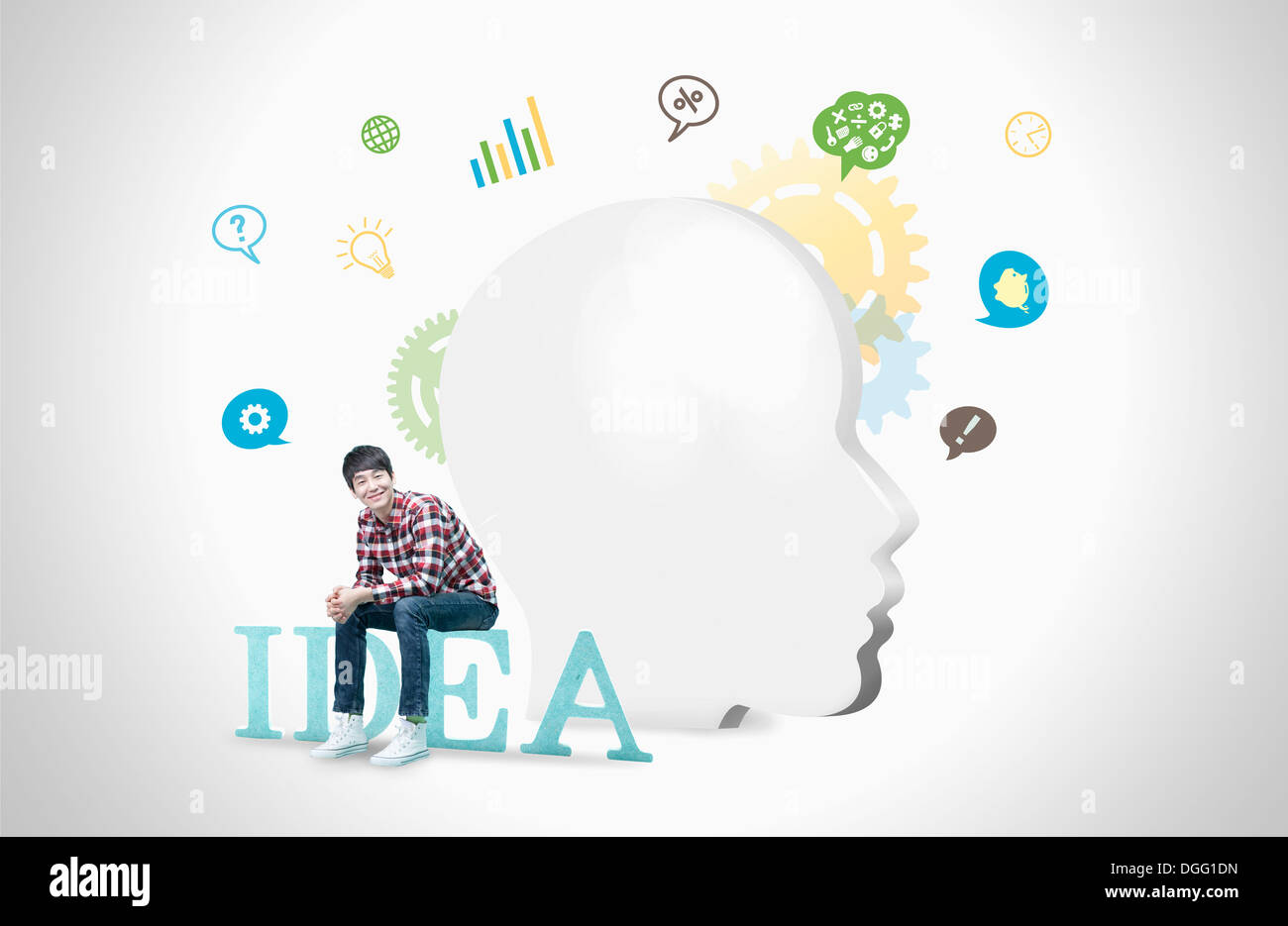 an illustration of a man next to a head Stock Photo - Alamy