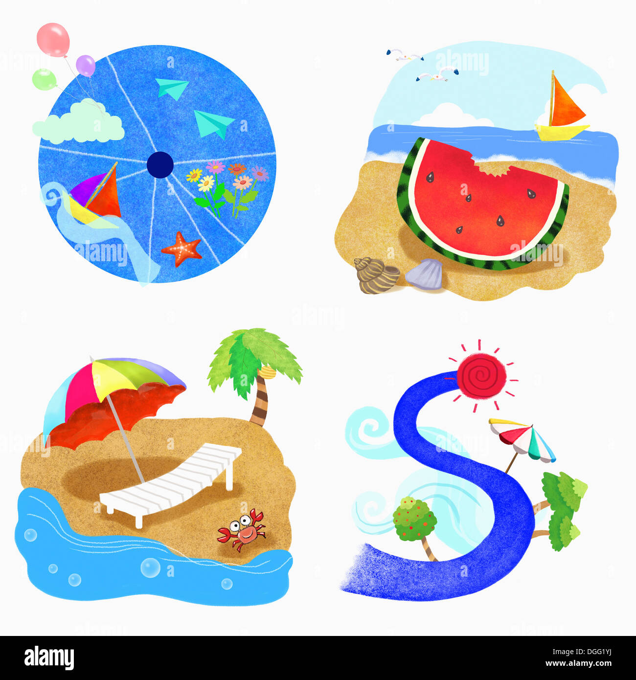 an illustration of four summer related images Stock Photo - Alamy