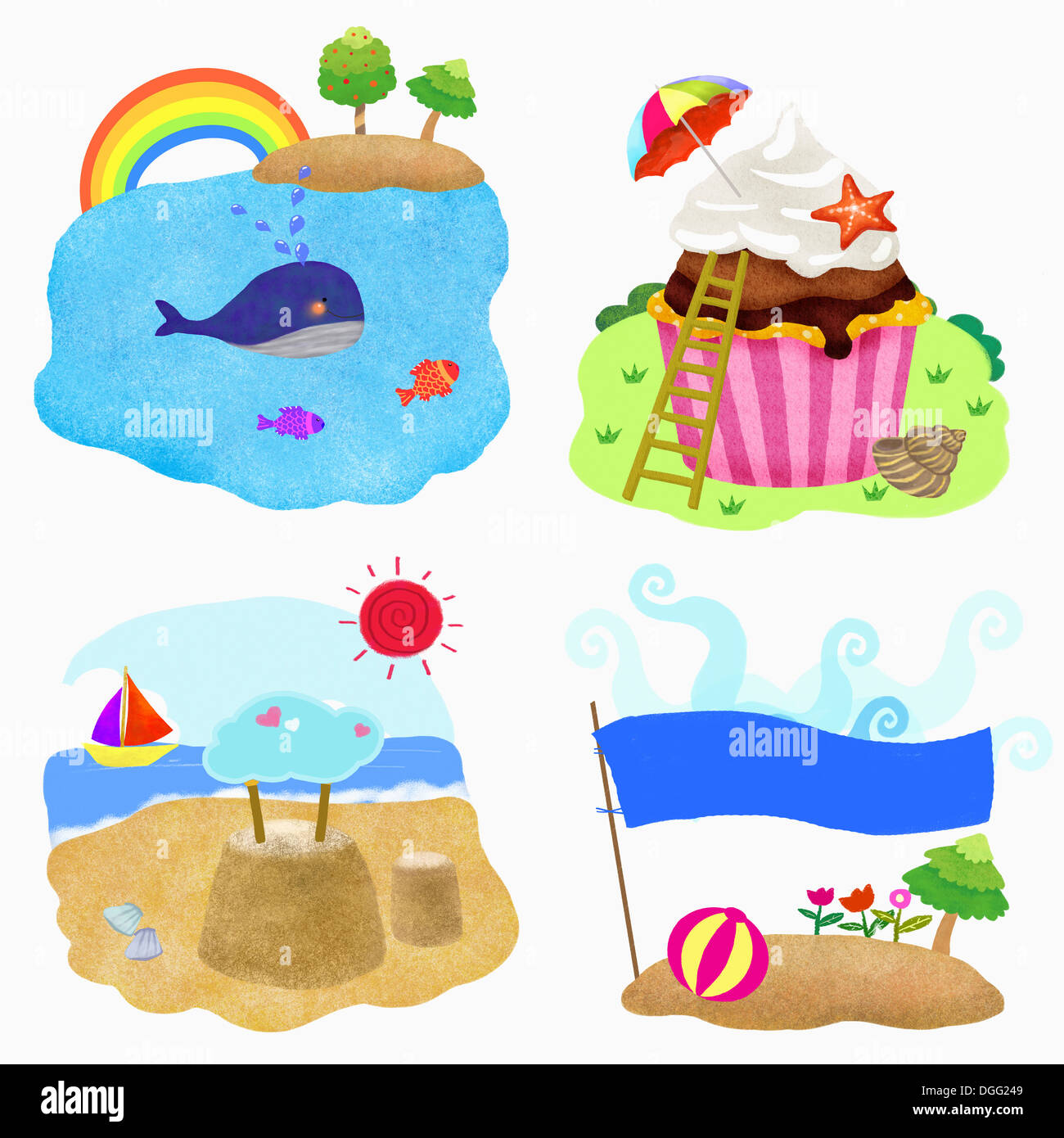 an illustration of four summer related images Stock Photo - Alamy