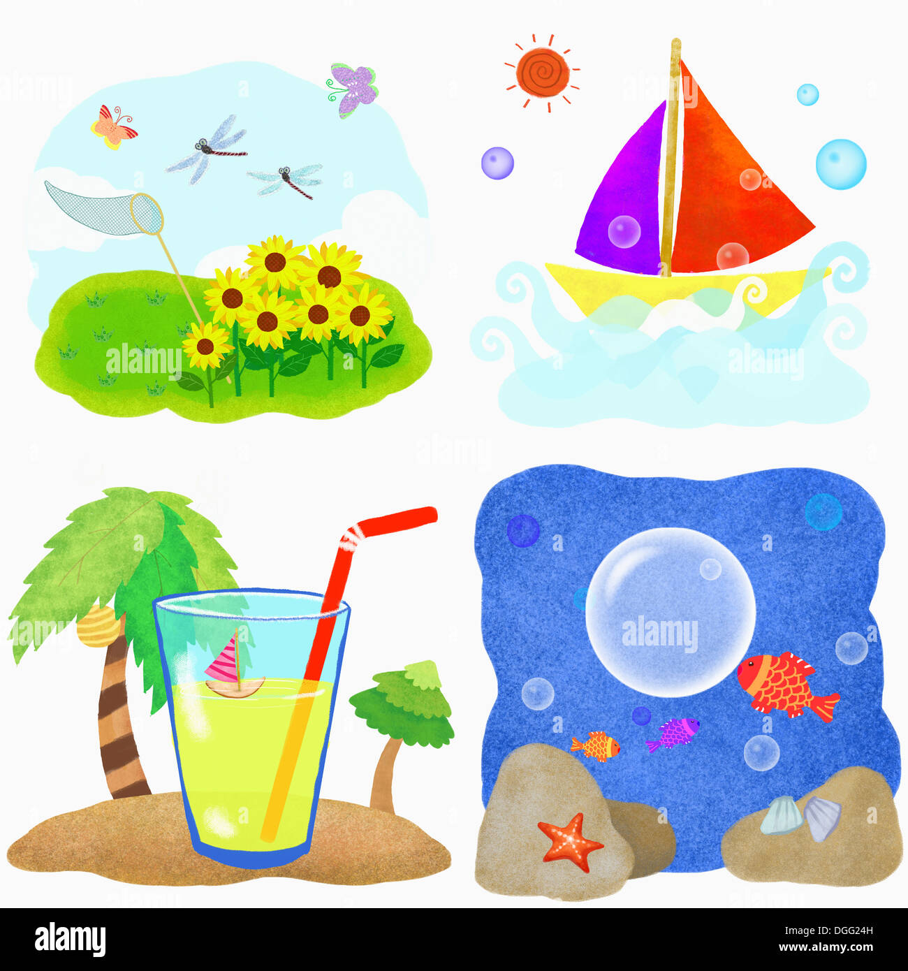 an illustration of four summer related images Stock Photo - Alamy
