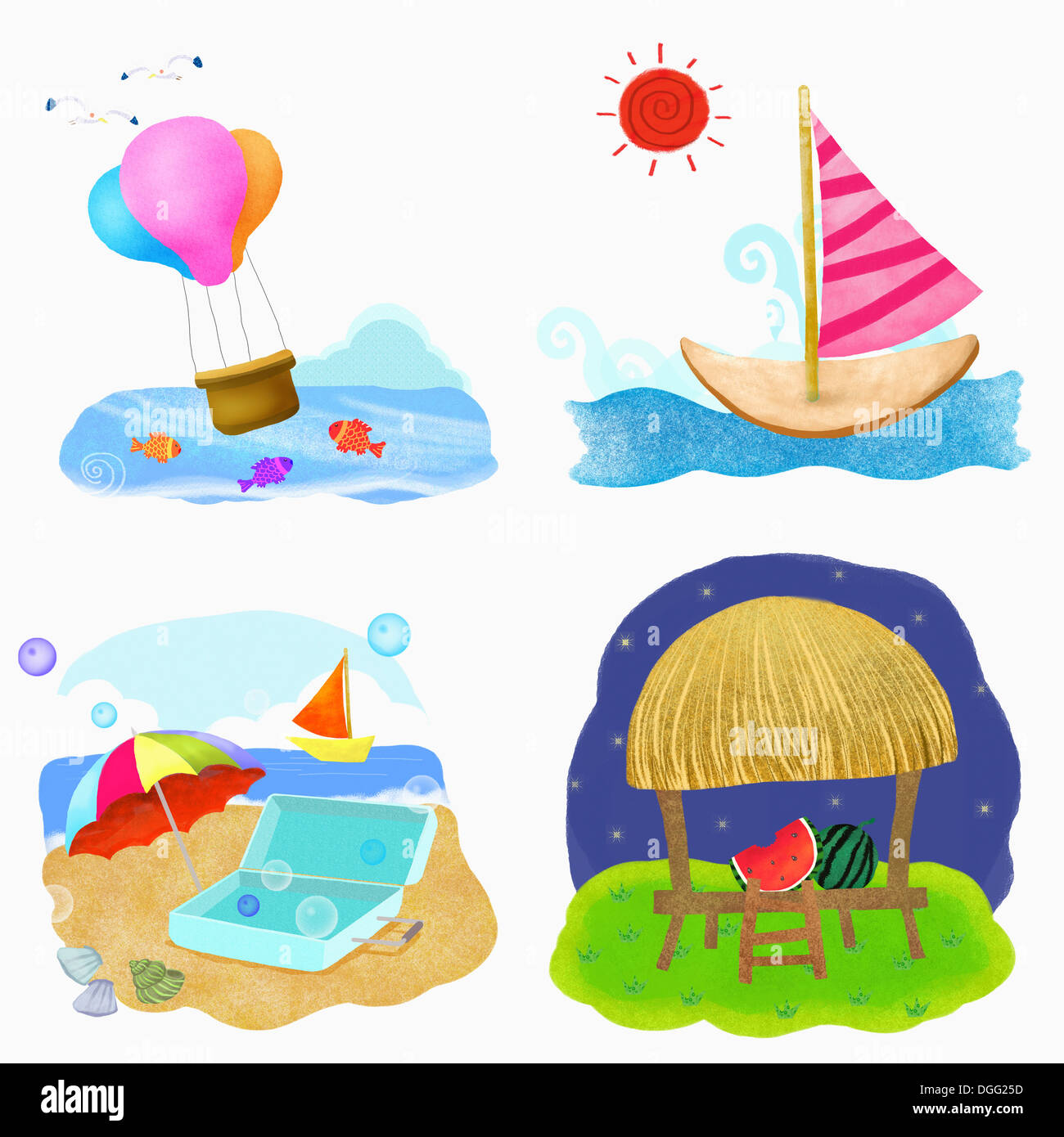 an illustration of four summer related images Stock Photo - Alamy
