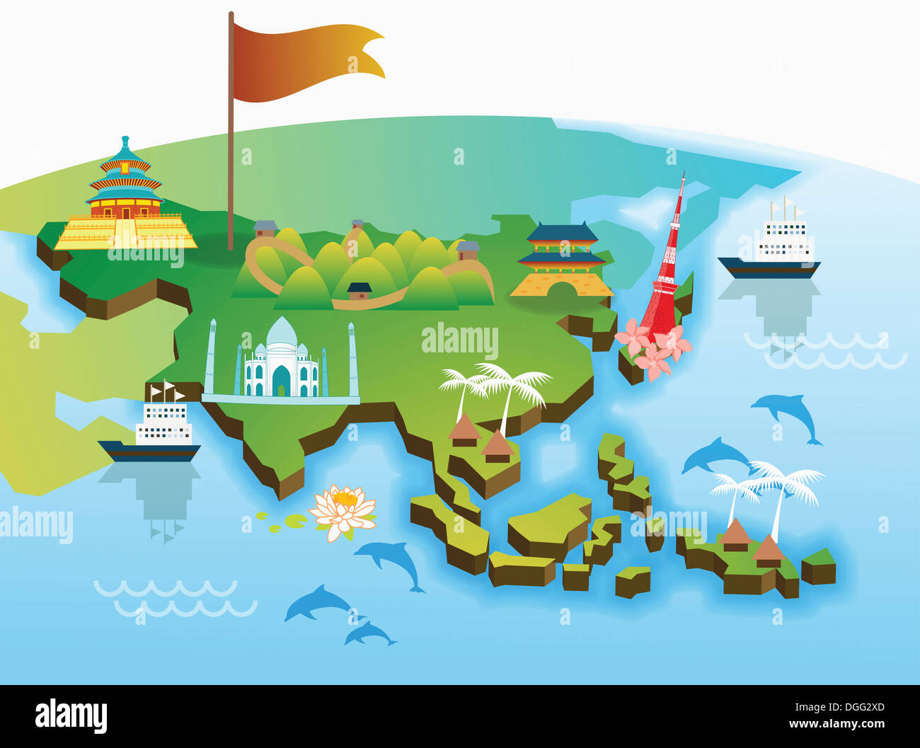 an illustration of the Asian map Stock Photo - Alamy