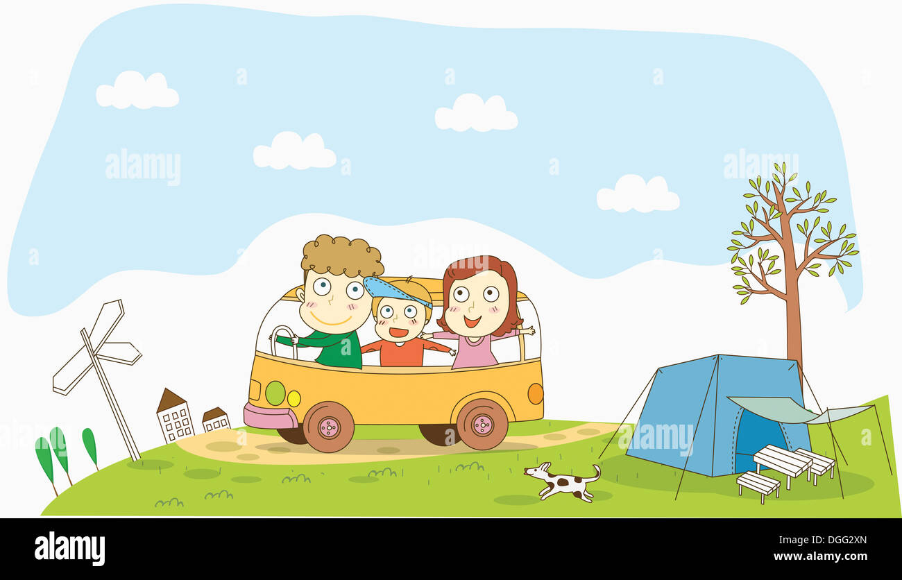 an illustration of a family camping Stock Photo - Alamy