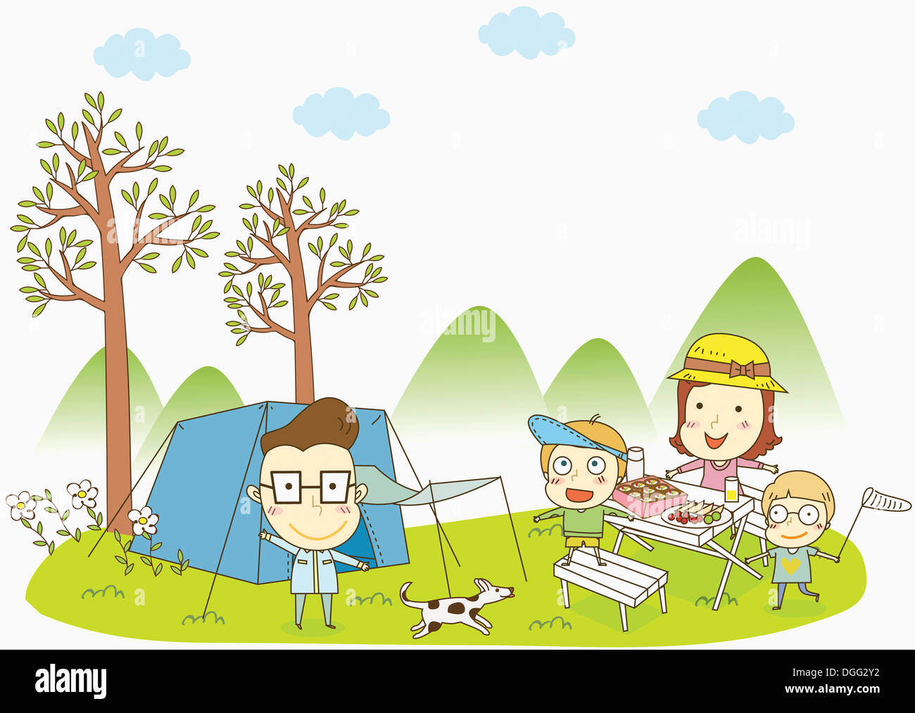 an illustration of a family camping Stock Photo - Alamy