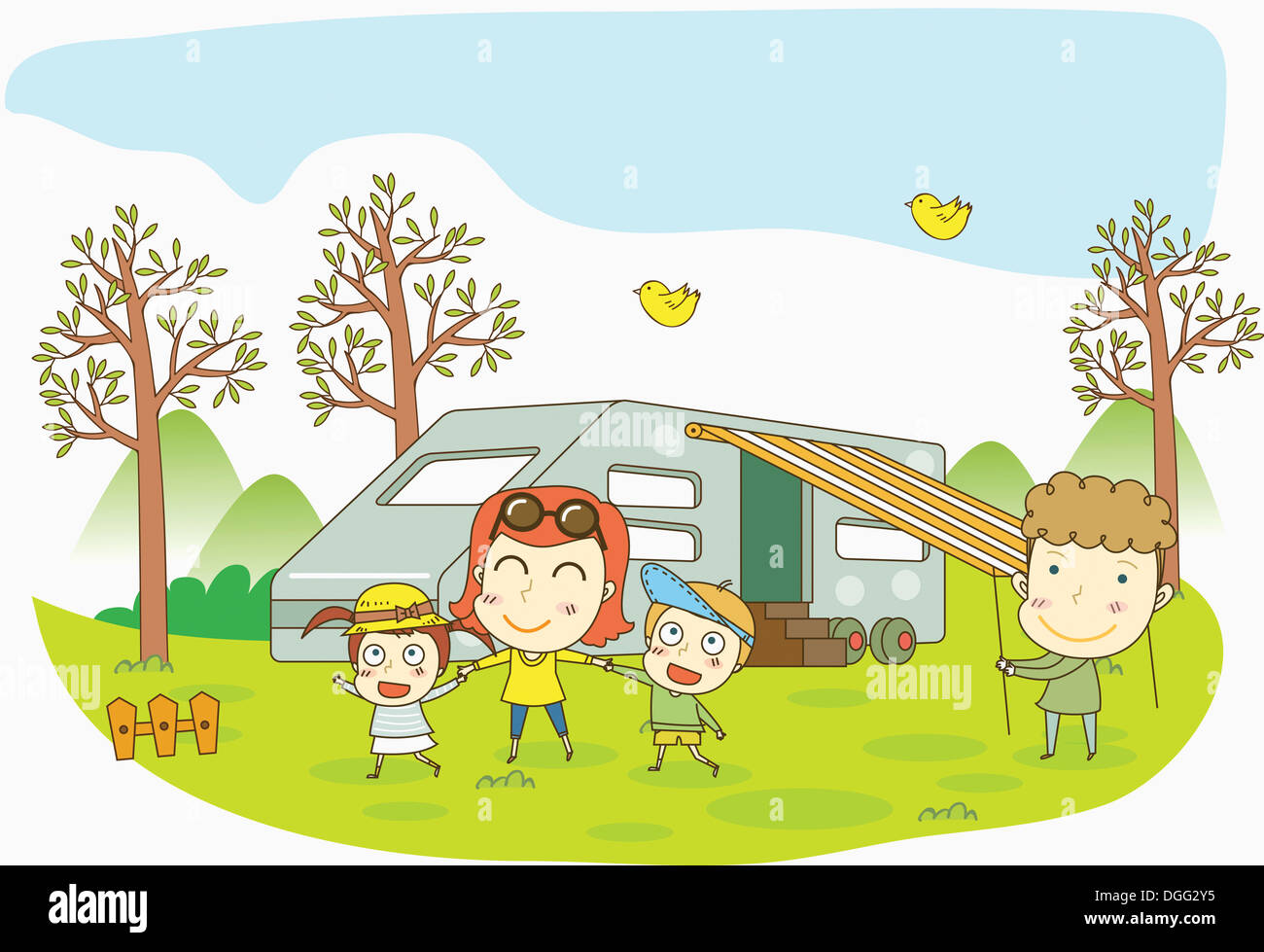 an illustration of a family camping Stock Photo - Alamy