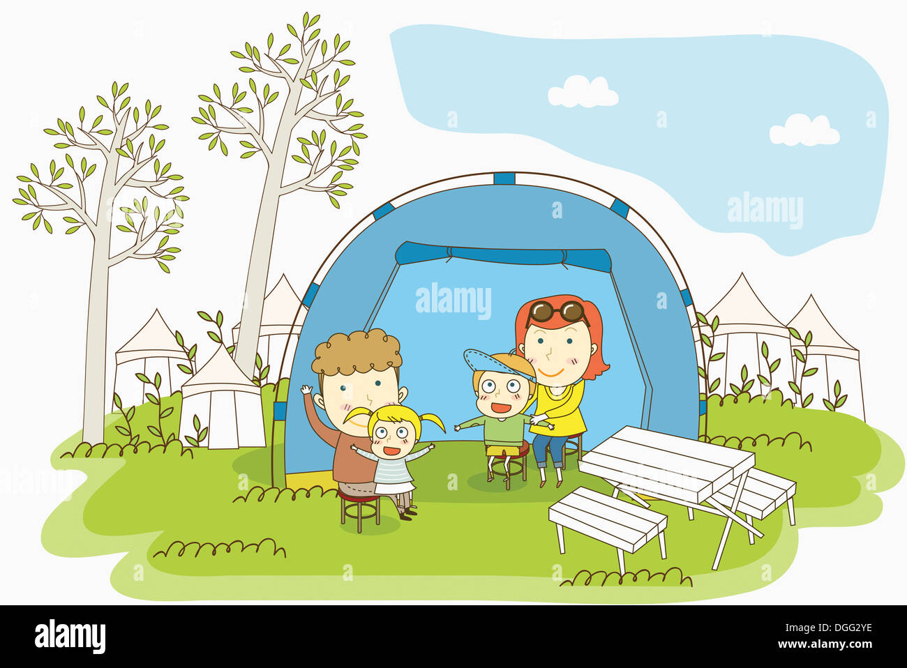 an illustration of a family camping Stock Photo - Alamy