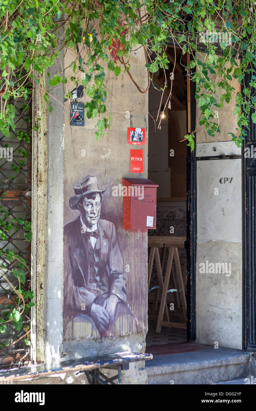 Street art outside old decrepit building which hosts artists' studios ...