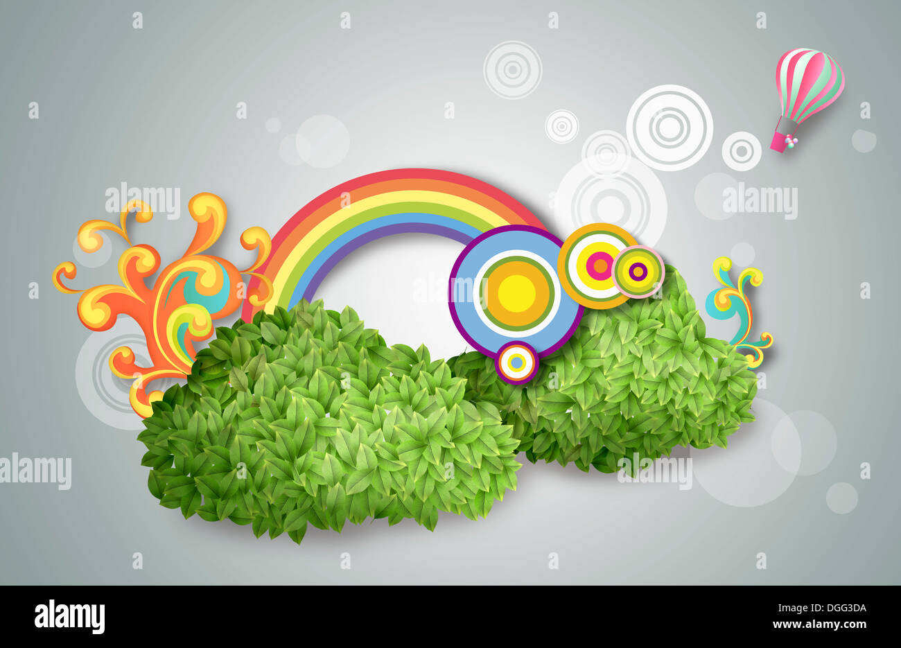 an illustration of bushes and a rainbow Stock Photo - Alamy