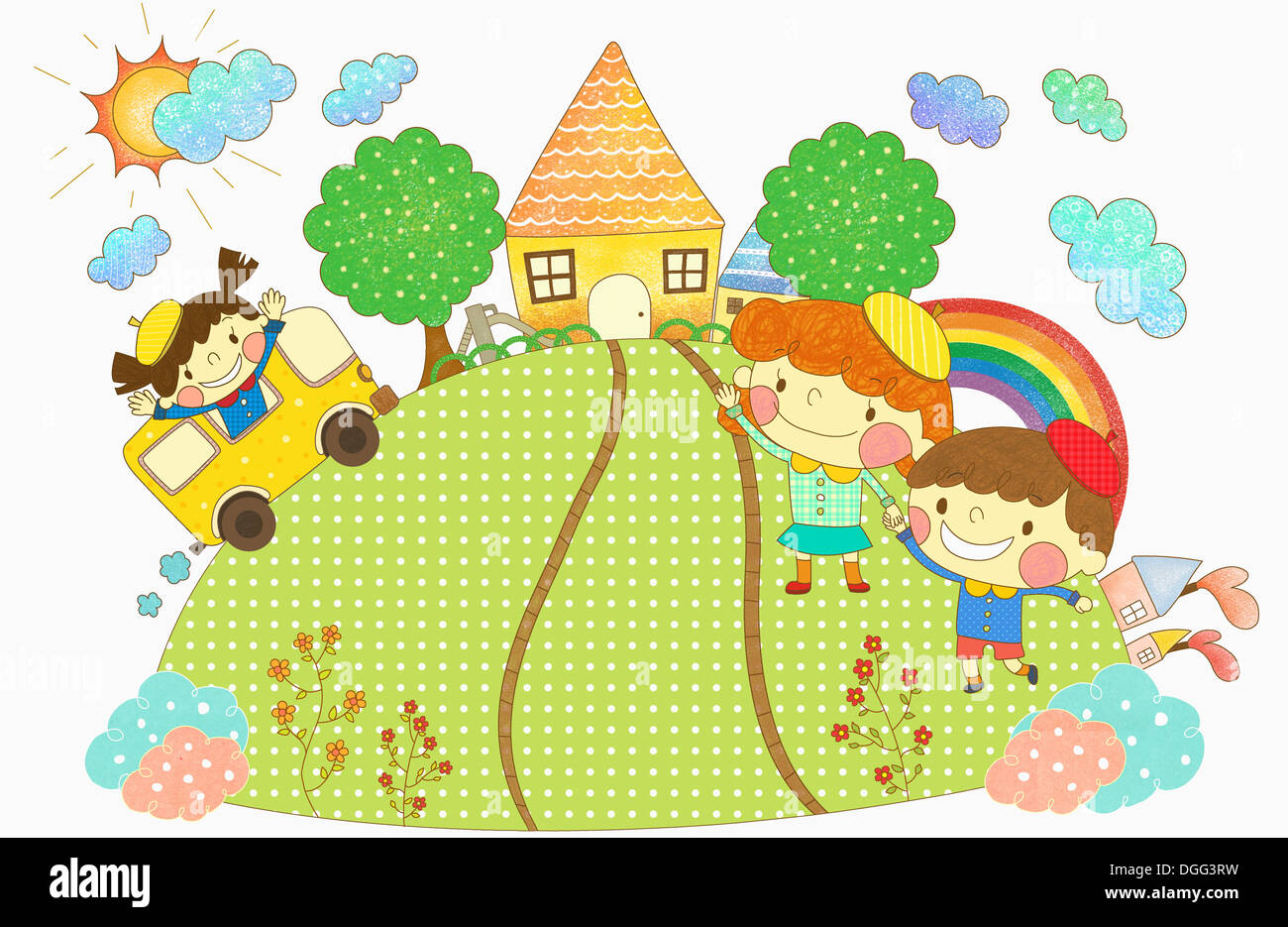an illustration of kids playing outside Stock Photo - Alamy