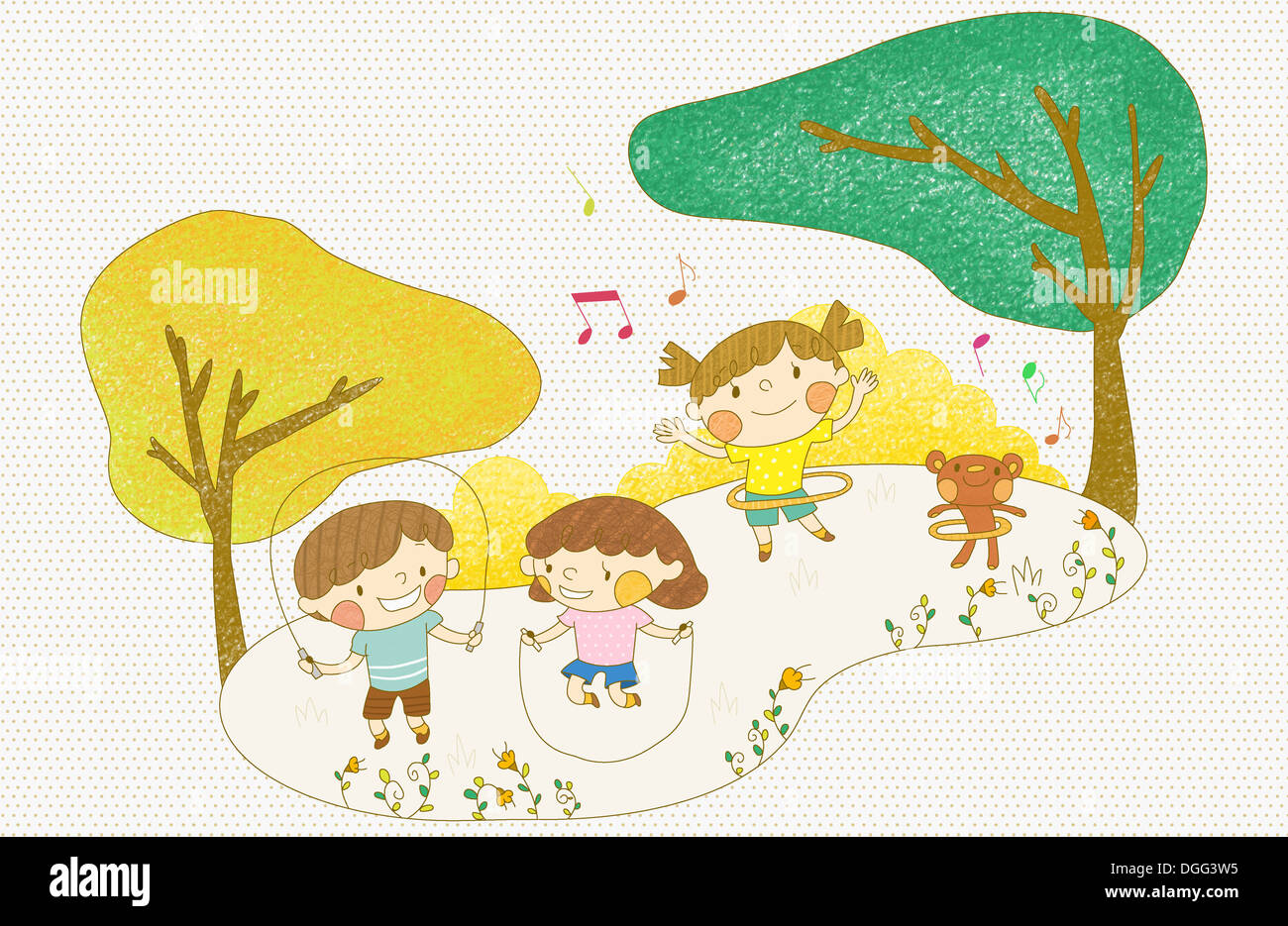 an illustration of kids playing outside Stock Photo - Alamy