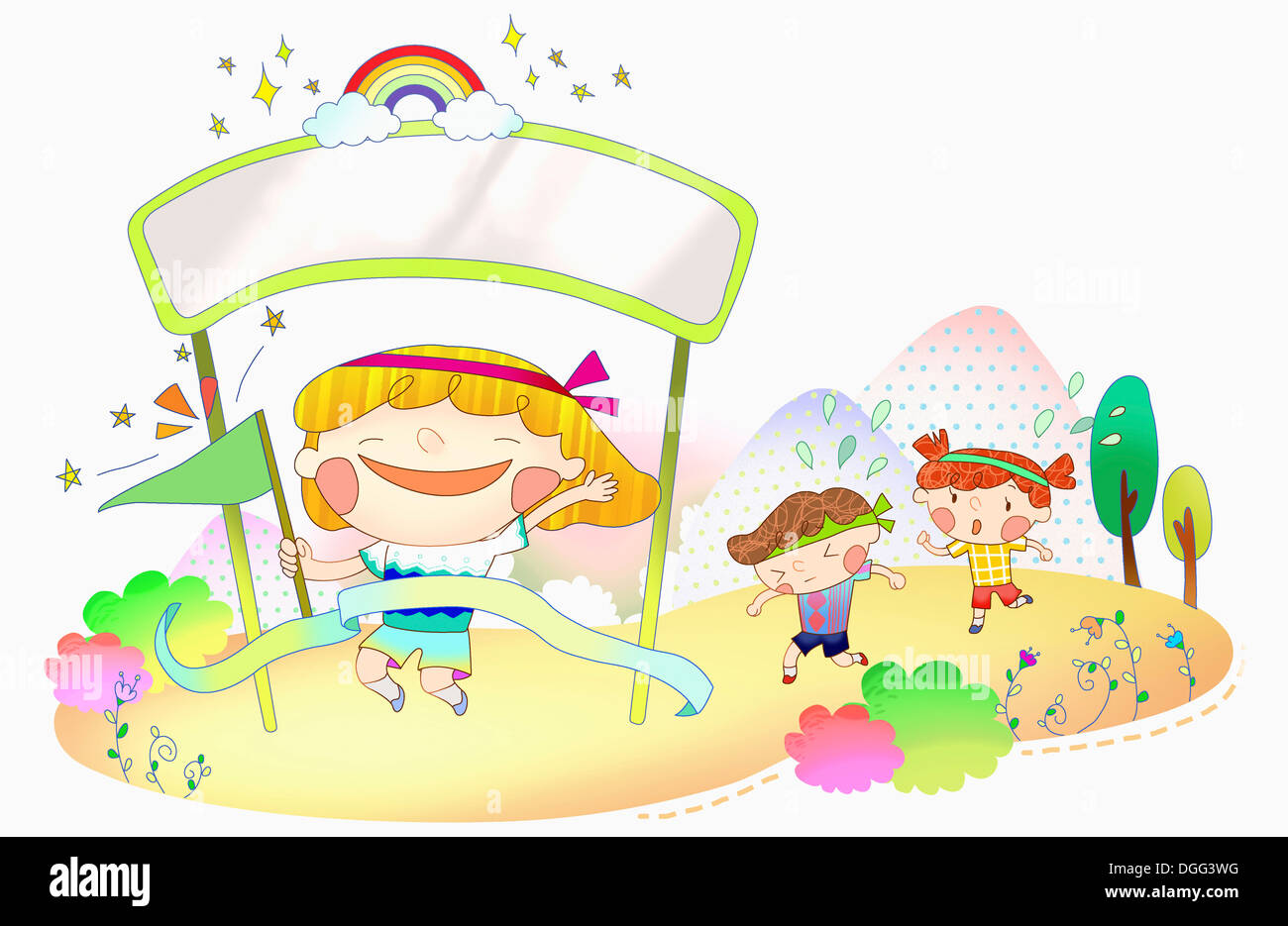 an illustration of kids running Stock Photo - Alamy