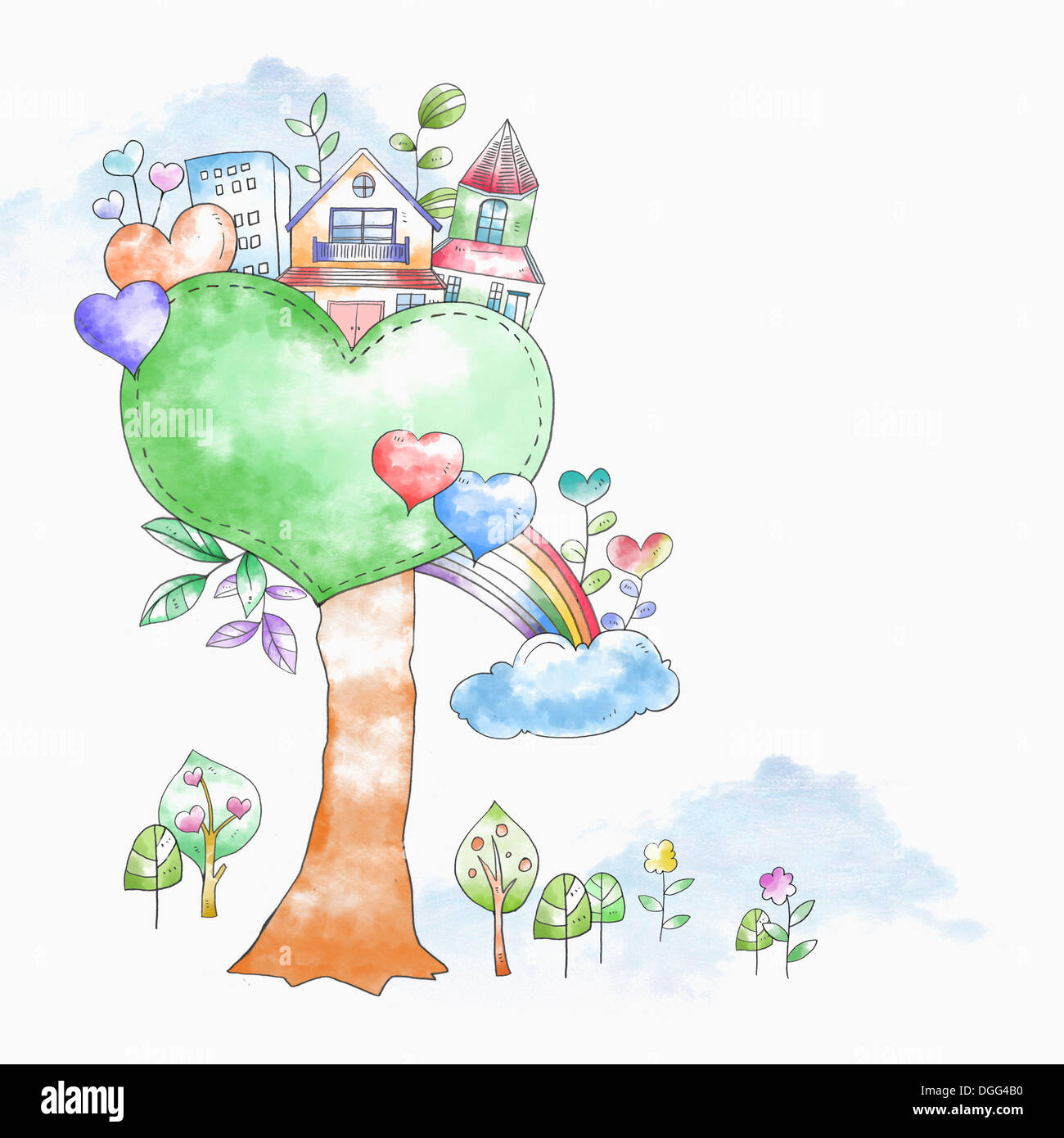 an illustration of a city on a tree Stock Photo - Alamy