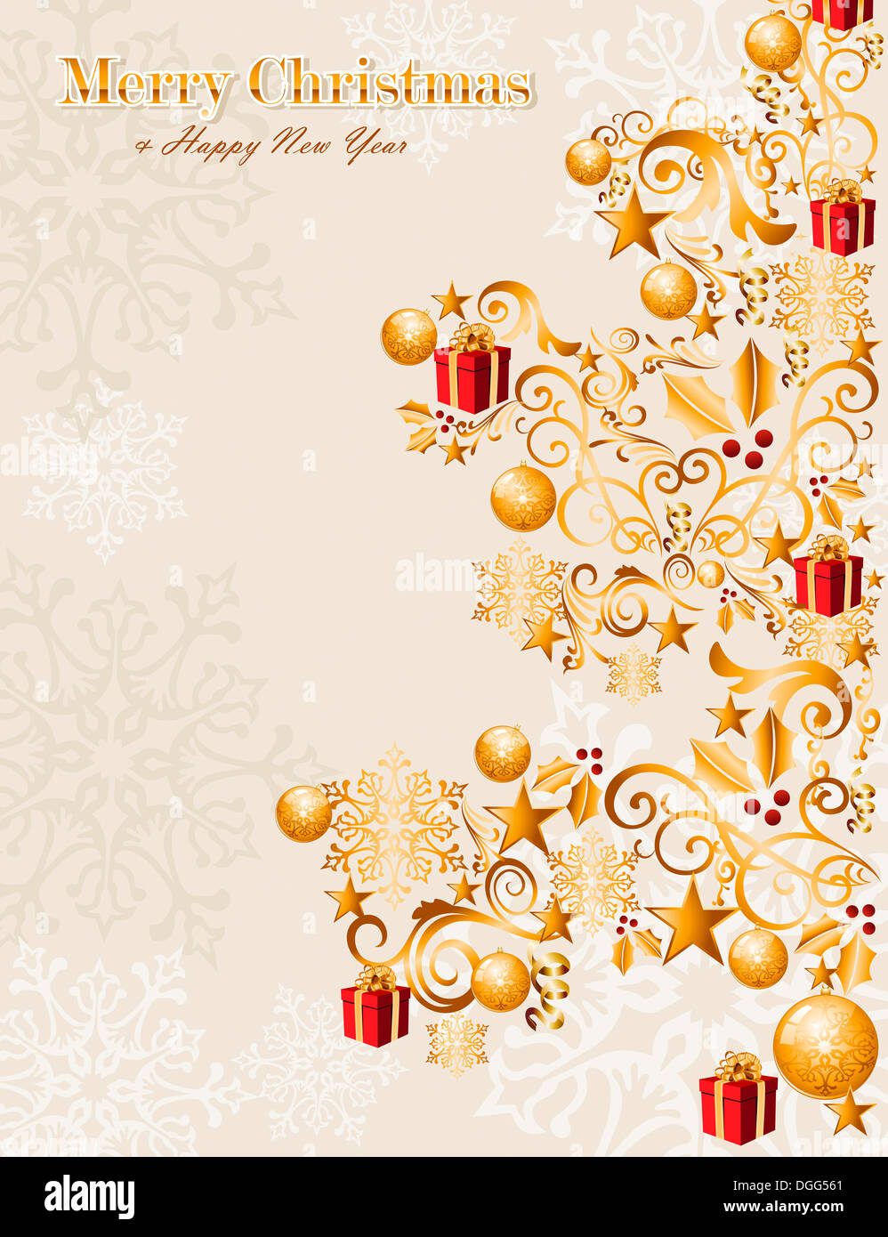 Luxury Merry Christmas gold tree elements and snowflakes background ...