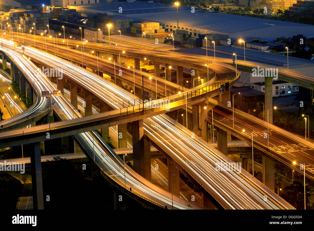 Overpass and pier at night Stock Photo - Alamy