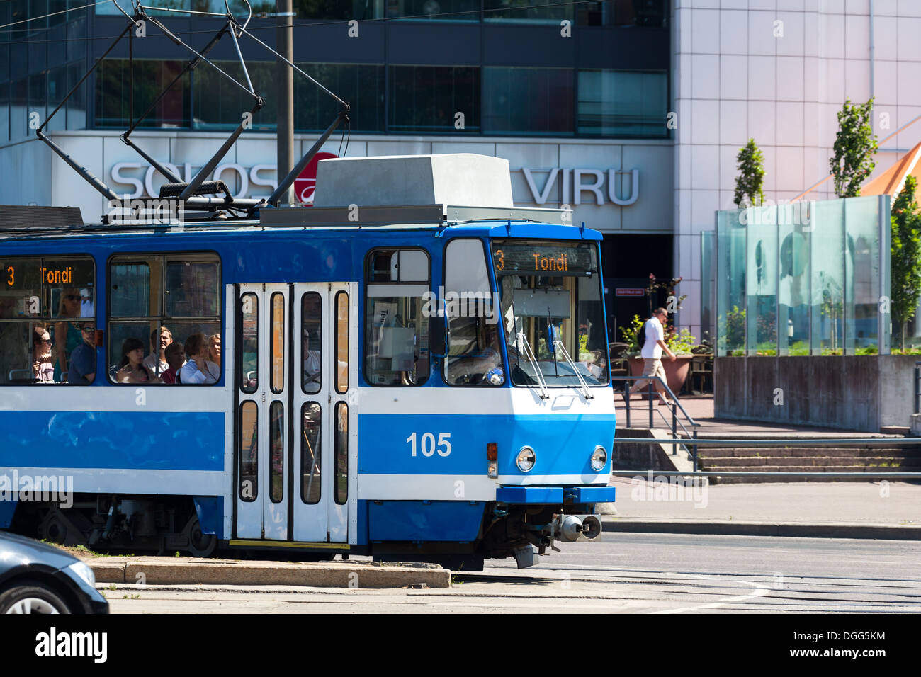 Modern city trams at busy intersection. Tallinn Estonia Stock Photo - Alamy