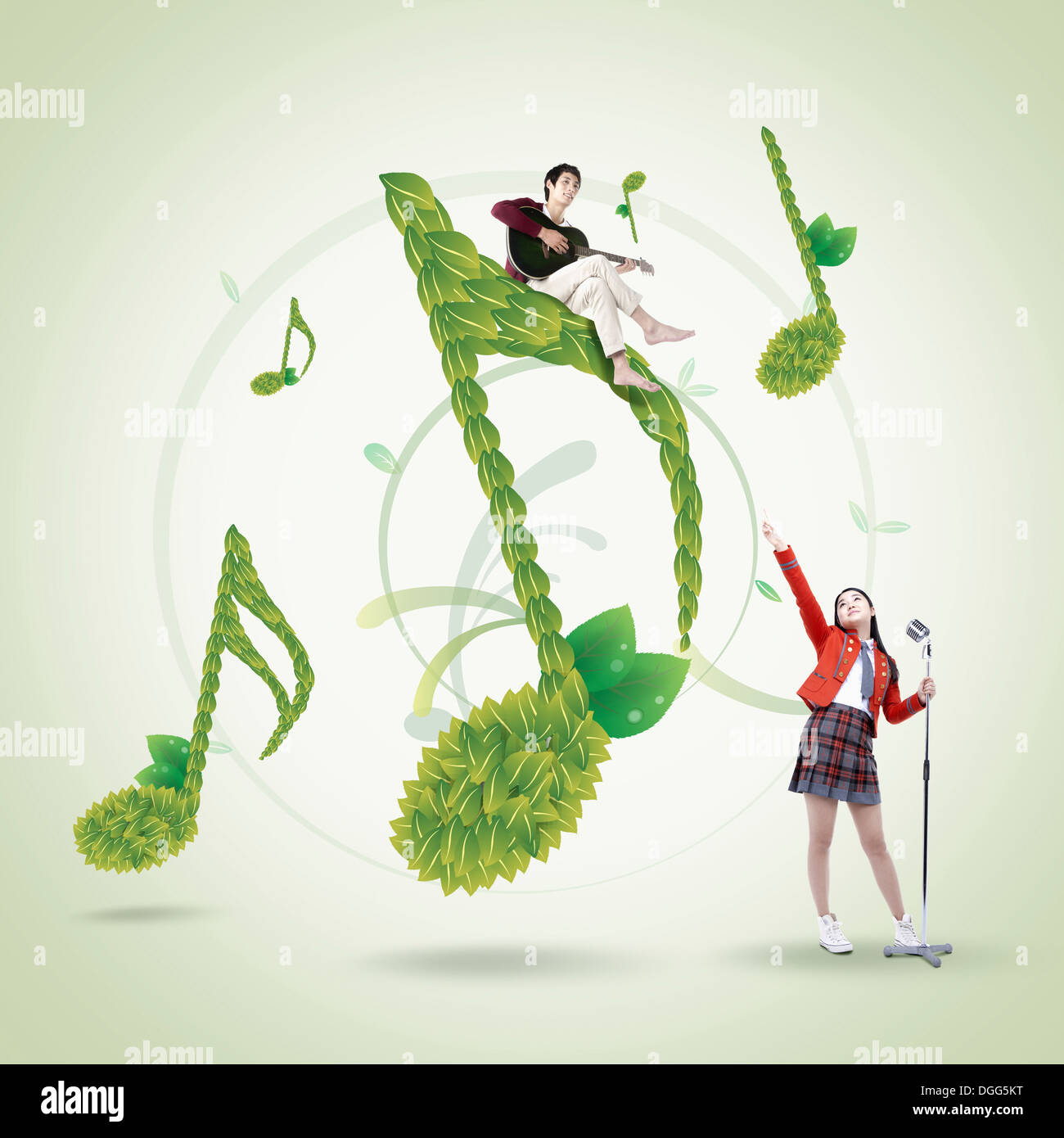 a couple next to music notes Stock Photo - Alamy