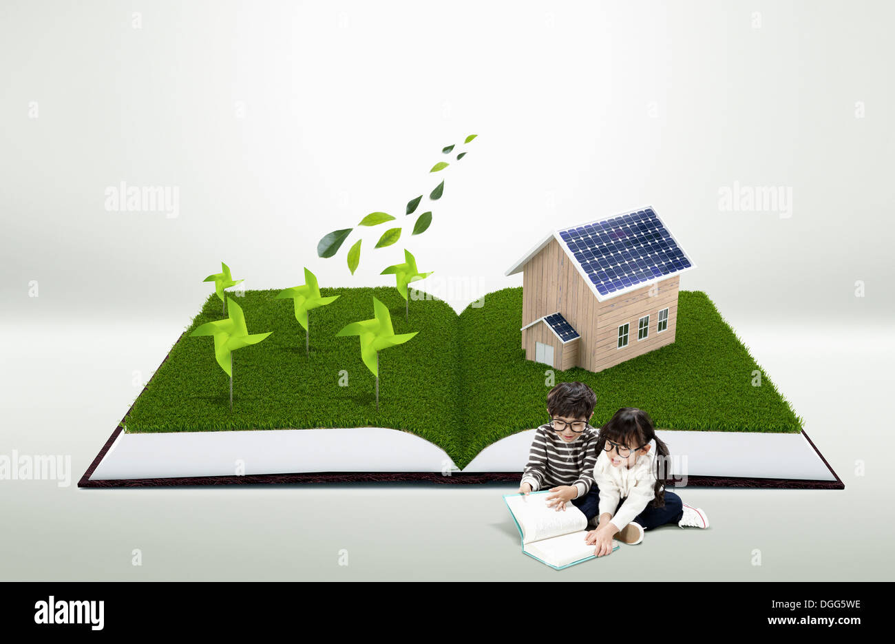 kids playing in front of a house on a book Stock Photo - Alamy